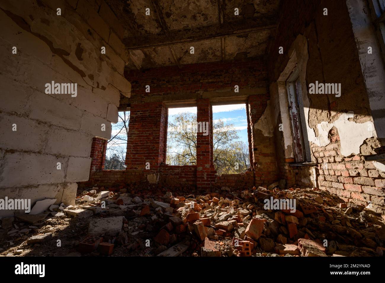 abandoned and destroyed offices and halls, a destroyed industrial ...
