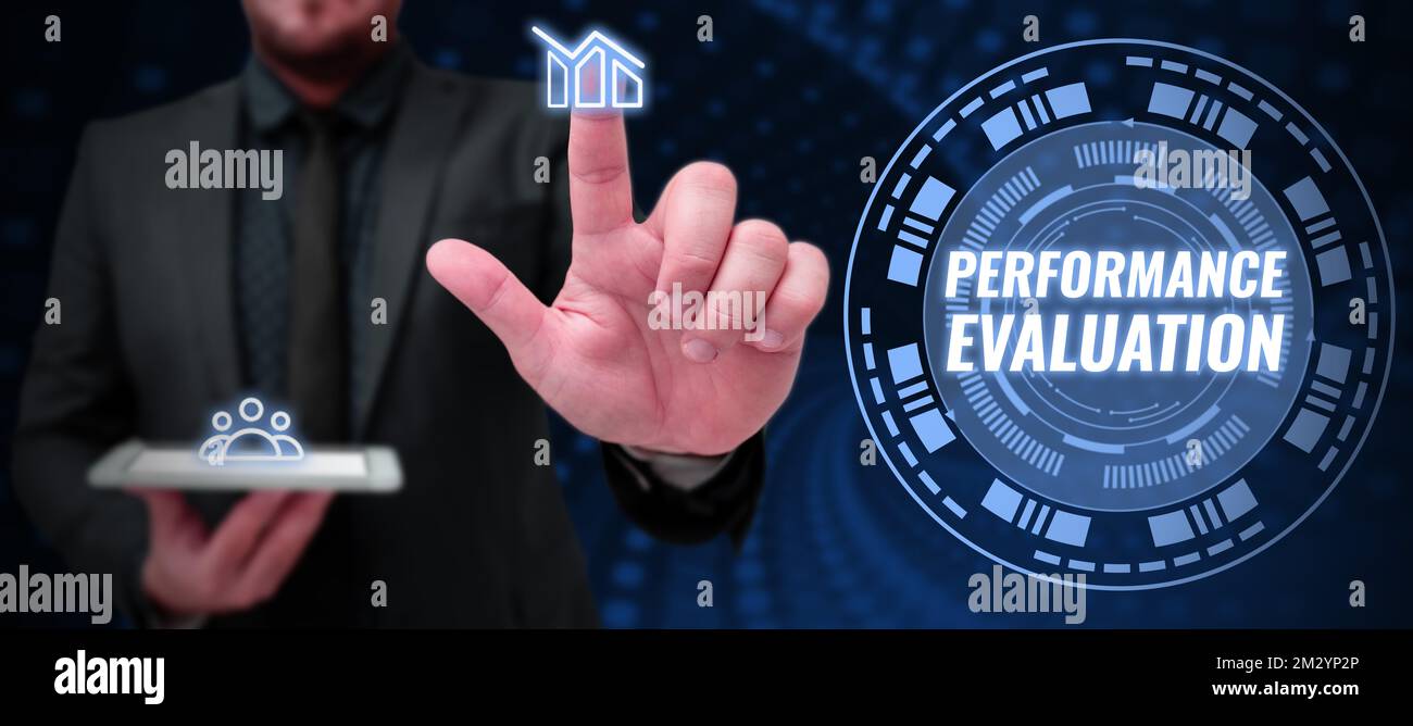 Text caption presenting Performance Evaluation. Internet Concept the development and action ...