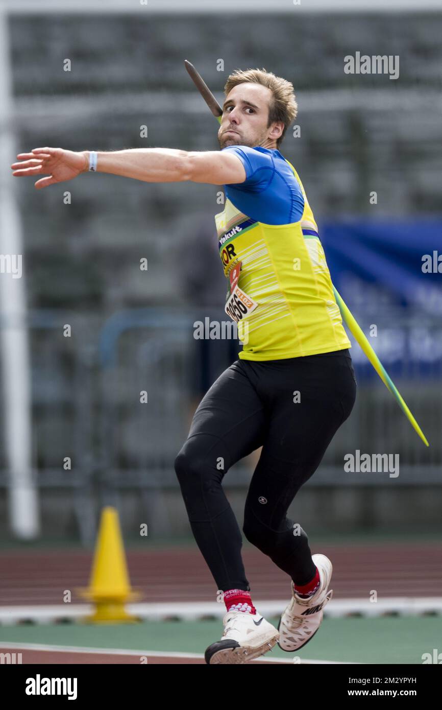 Timothy Herman pictured in action during the javelin throw event at the ...