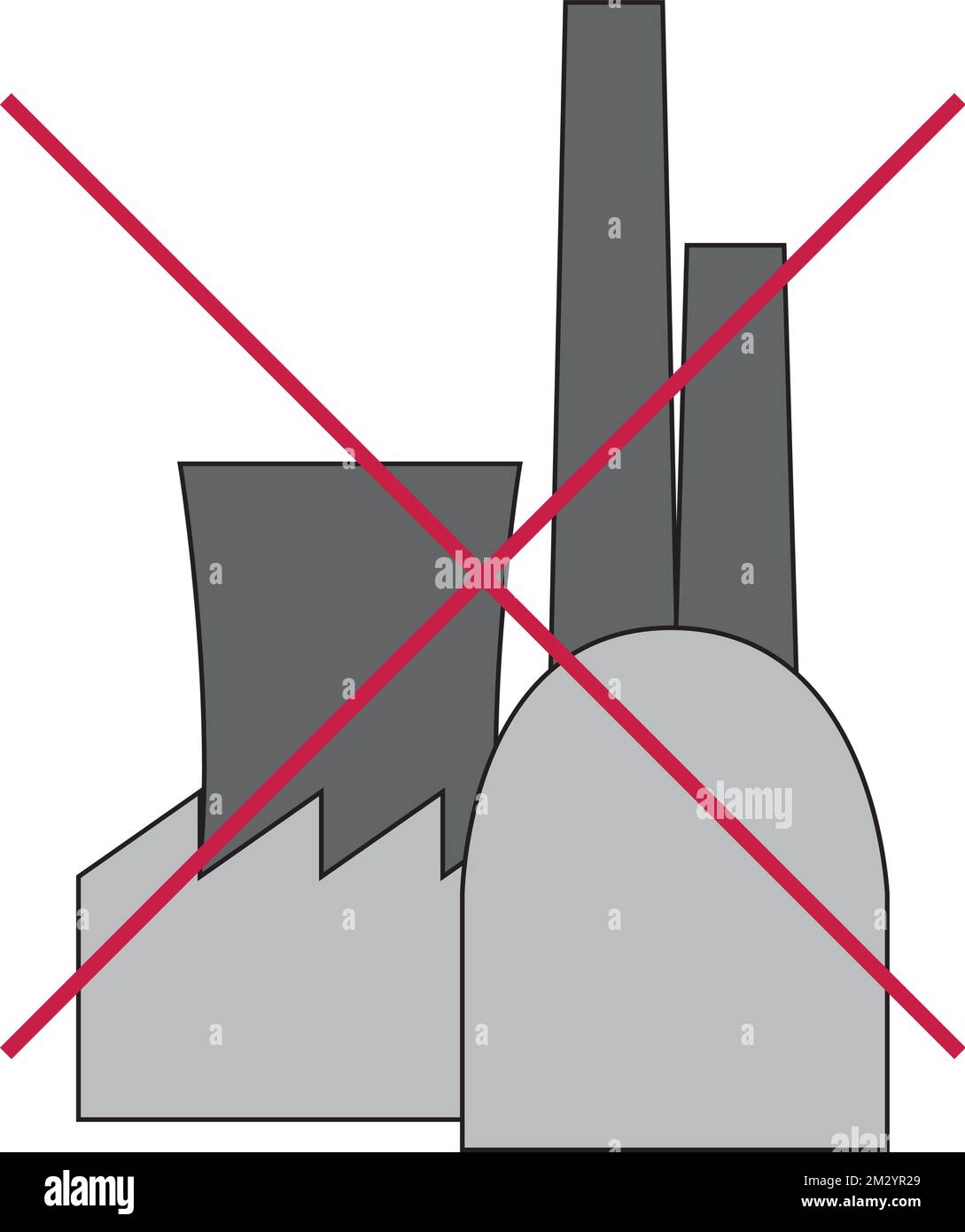 A vector of a red cross over the industrial facility symbols ...