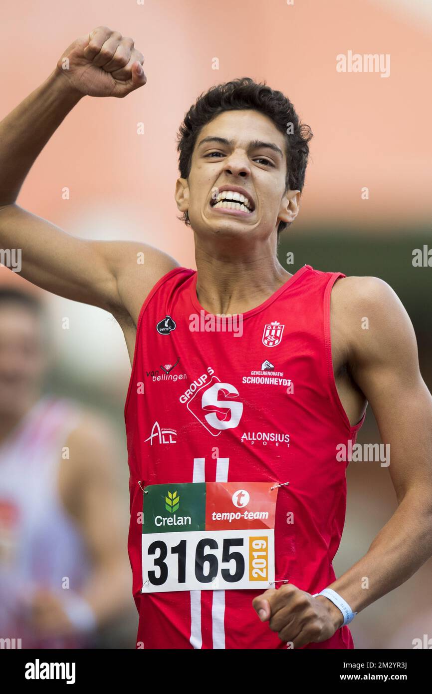 Belgian Jonathan Sacoor celebrates after winning the men 400m race at ...