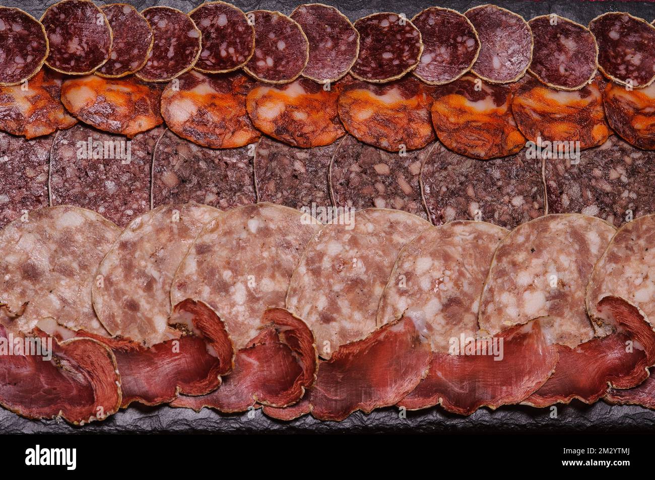 The top view of different types of assorted meat slices Stock Photo - Alamy