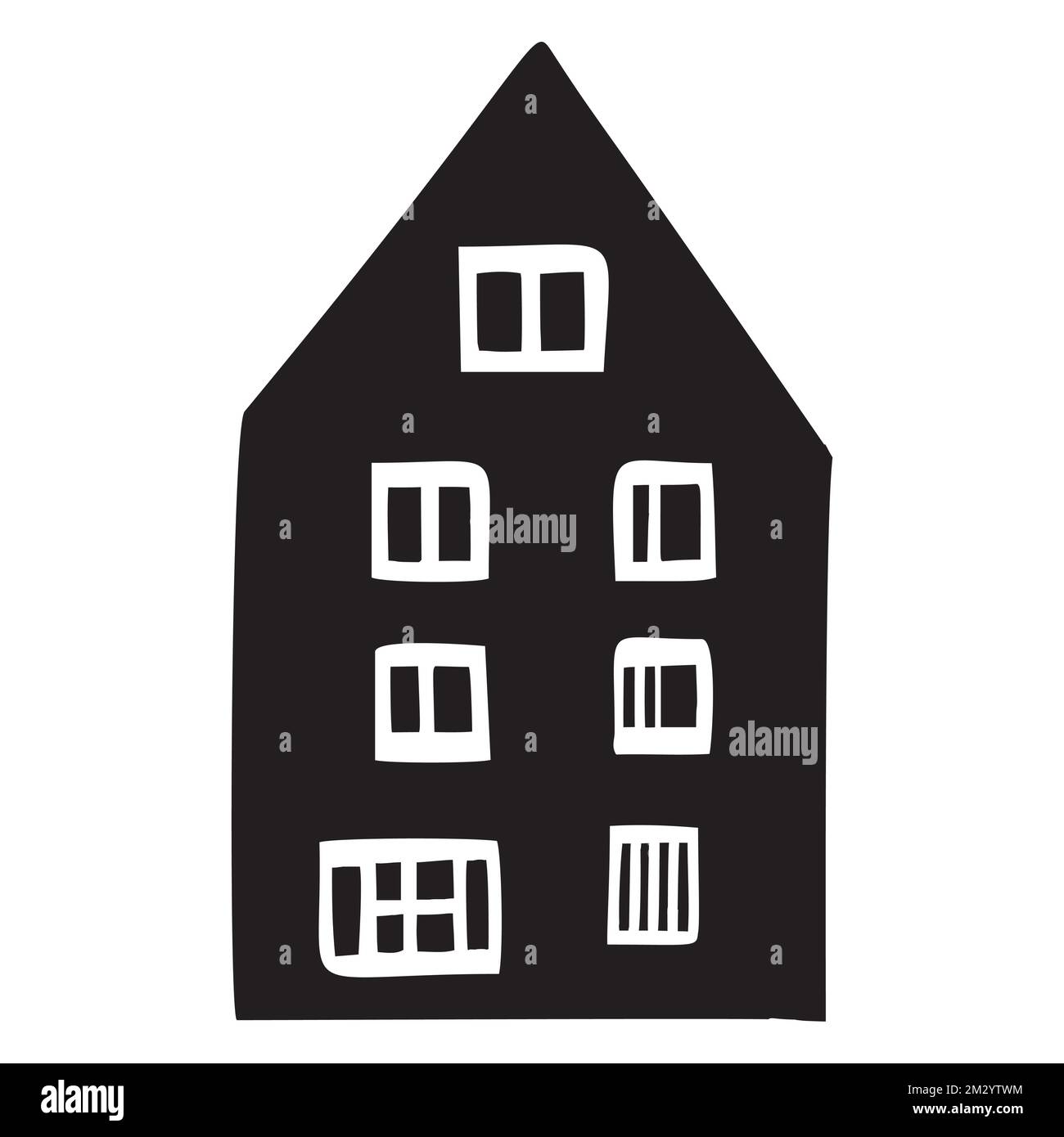 Cute house blockprint vector illustration. Cottage building icon Stock ...