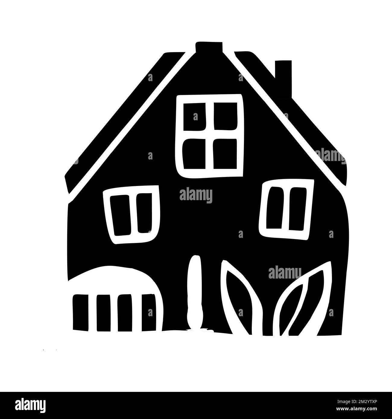 Cute house blockprint vector illustration. Cottage building icon Stock ...
