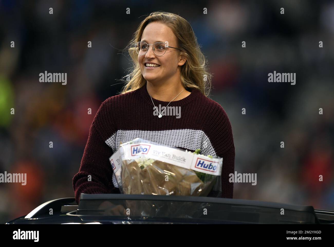 Belgian sailor Emma Plasschaert pictured during the opening ceremony of ...