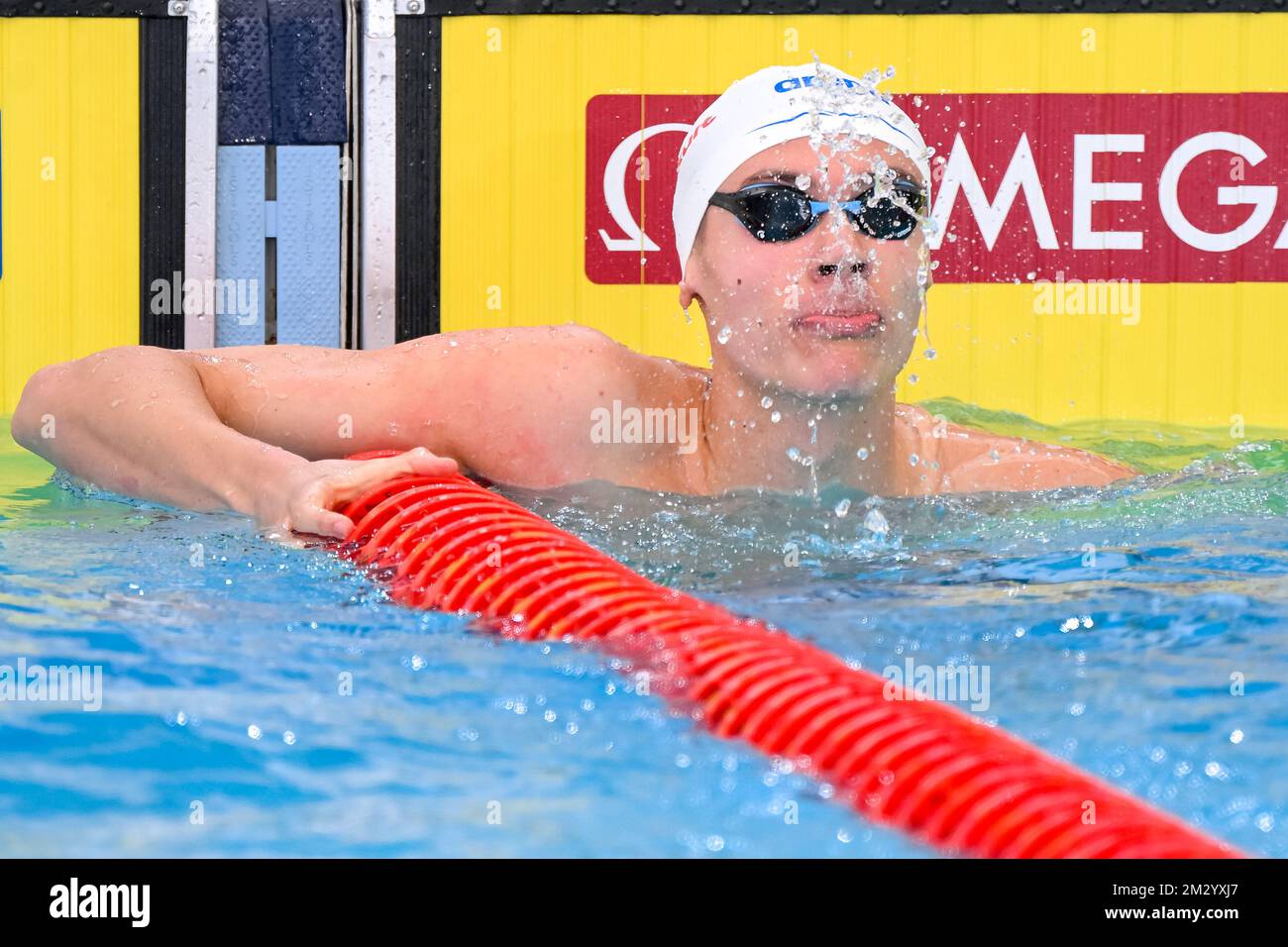 David Popovici of Romania reacts after compete in the 100m Freestyle ...
