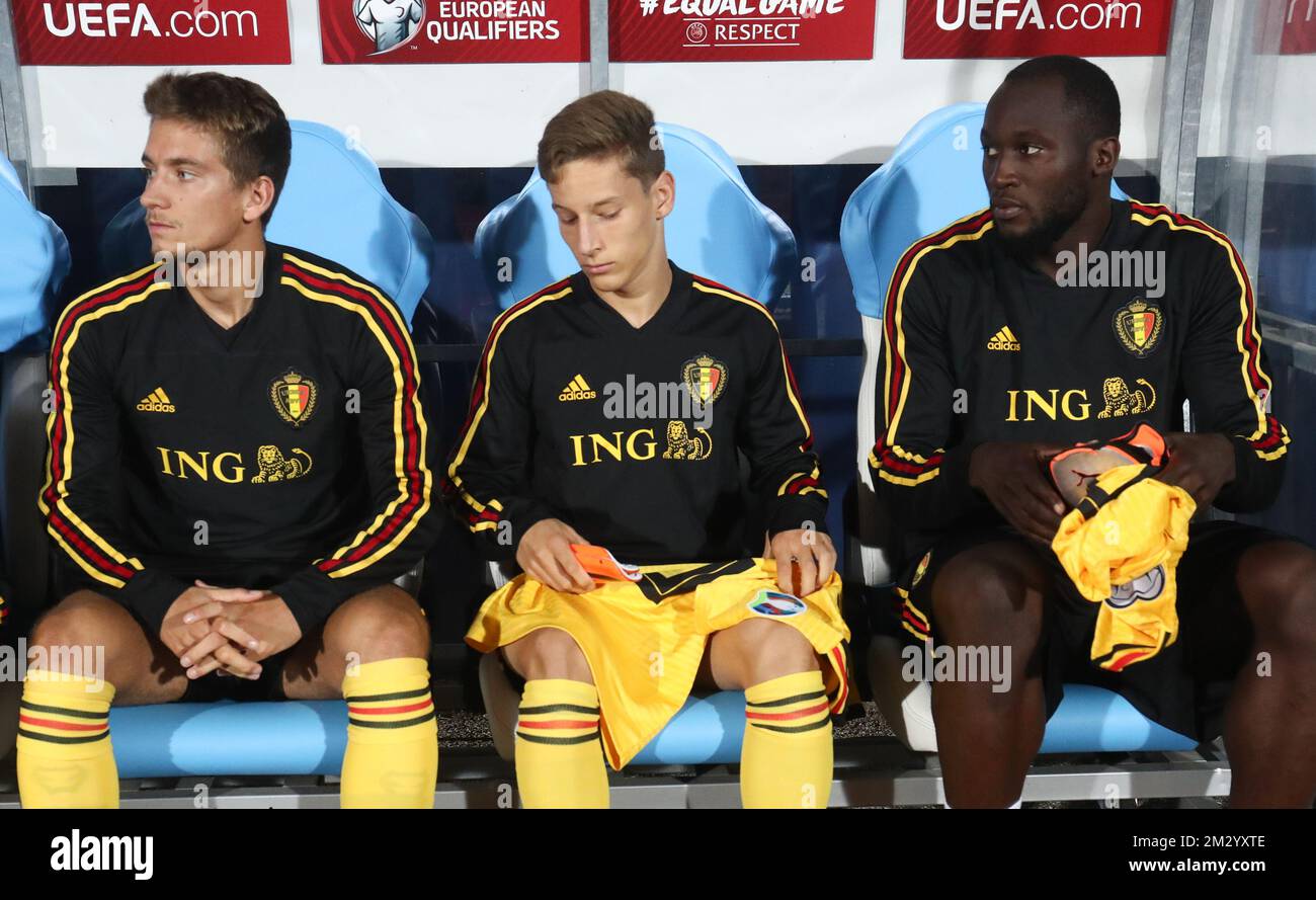 Belgium's Dennis Praet, Belgium's Yari Verschaeren and Belgium's Romelu ...