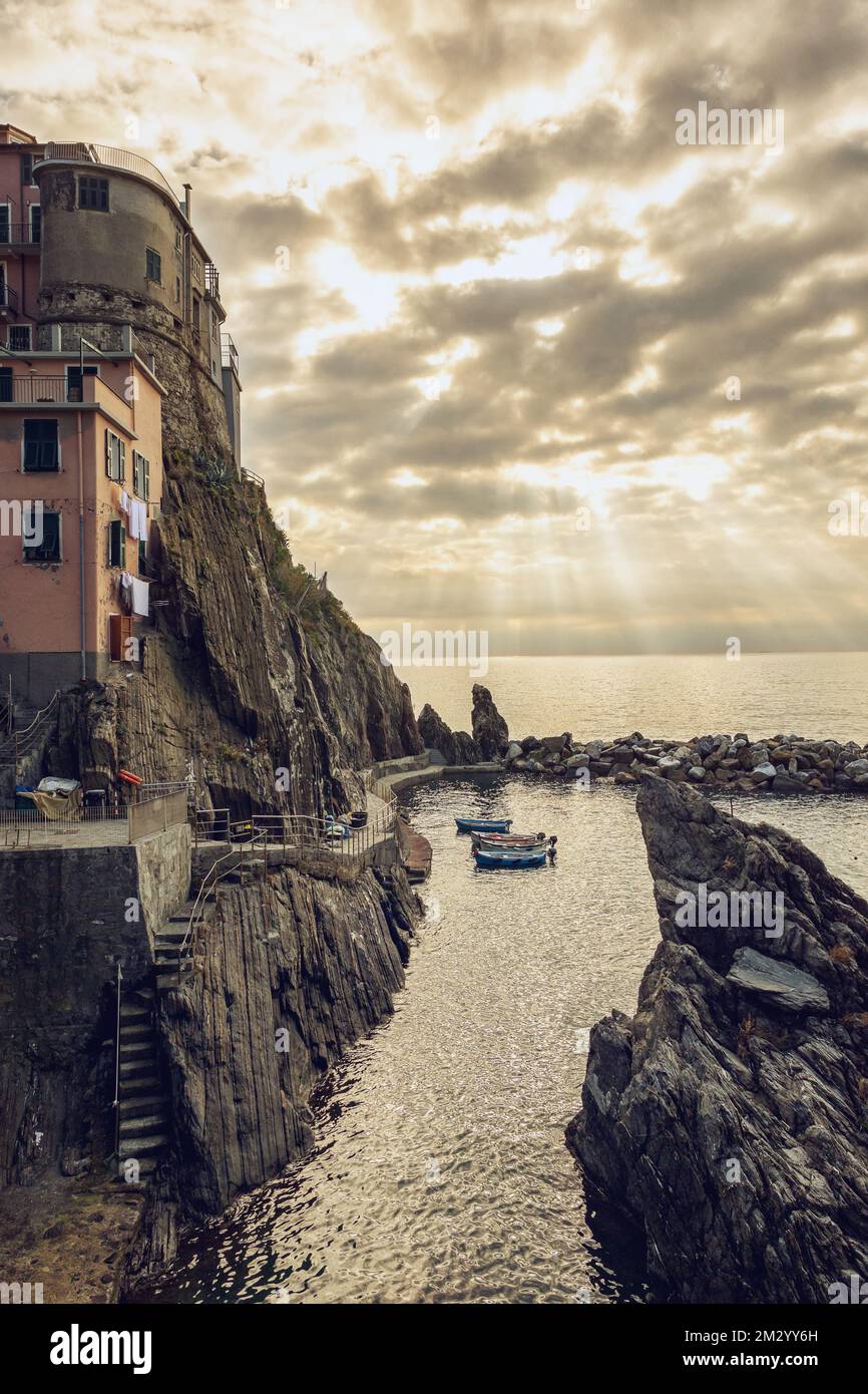 The best panorama of Italy. Manarolla. Ligurian coast. Cinque Terre ...