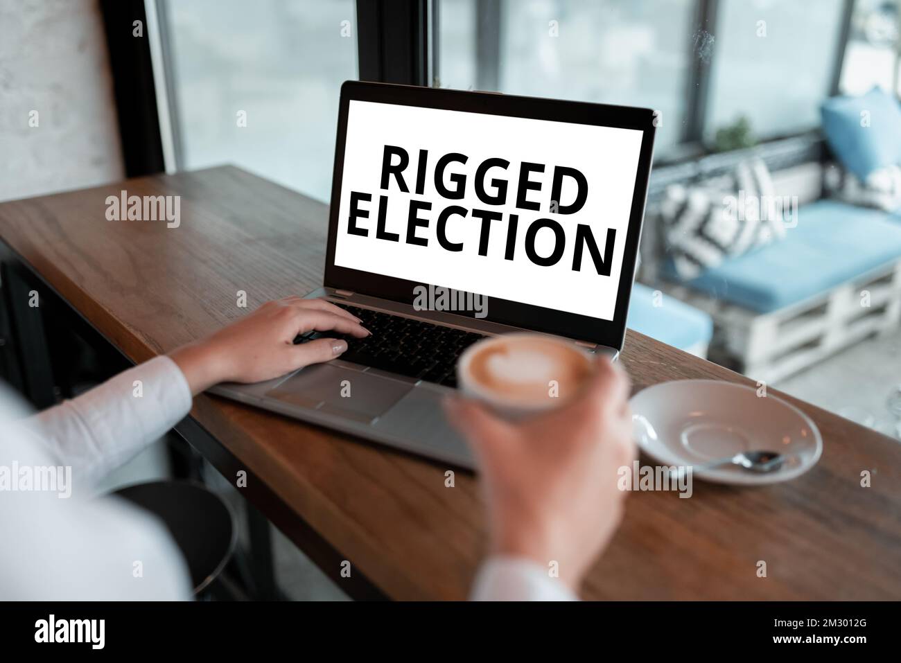Text caption presenting Rigged Election. Word Written on Manage ...