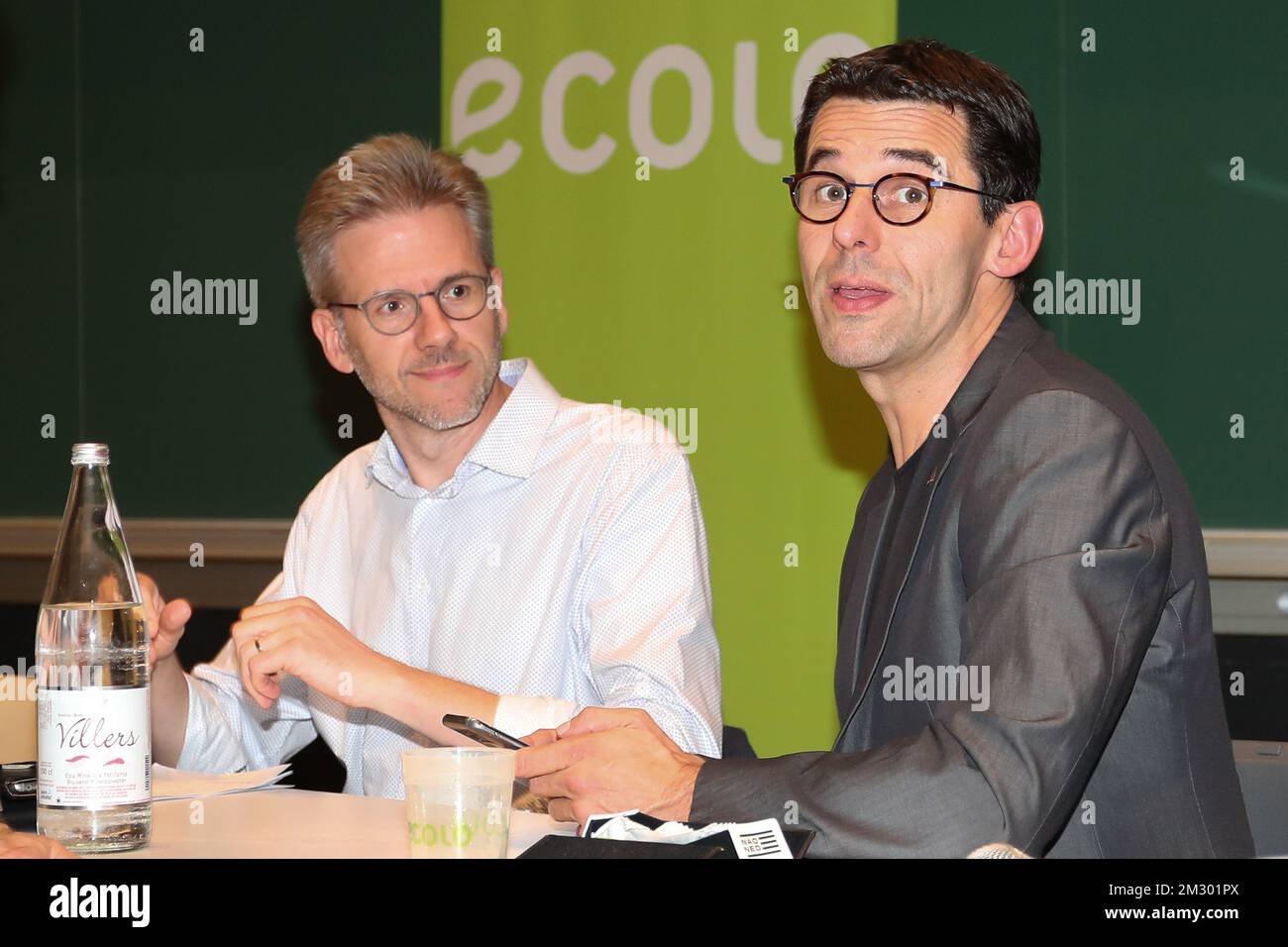 Ecolo's Stephane Hazee and Ecolo co-chairman Jean-Marc Nollet pictured ...