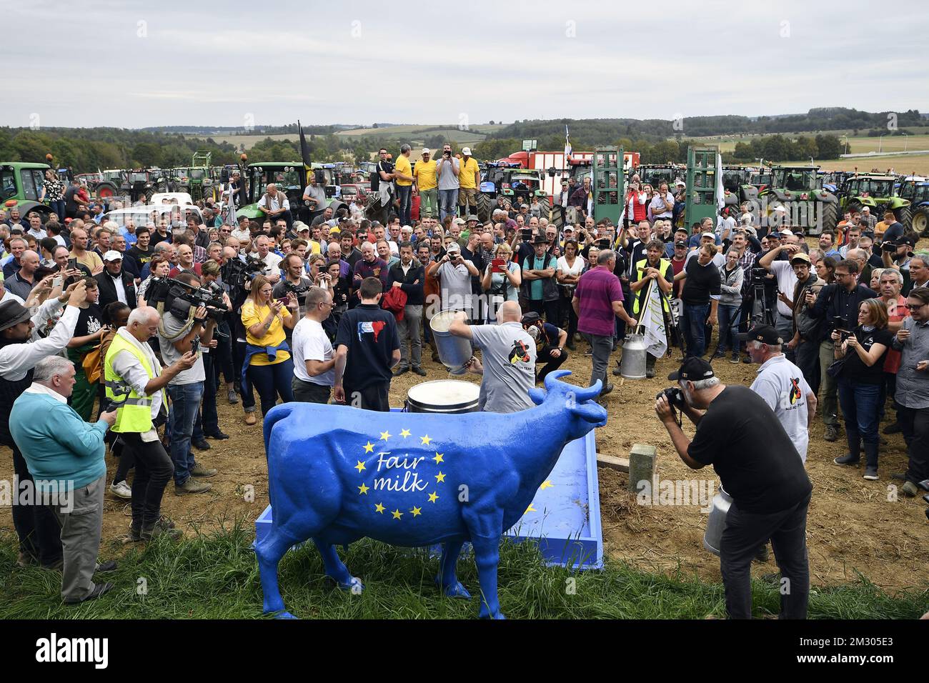 Illustration shows a protest action and commemoration of the 2009 milk ...