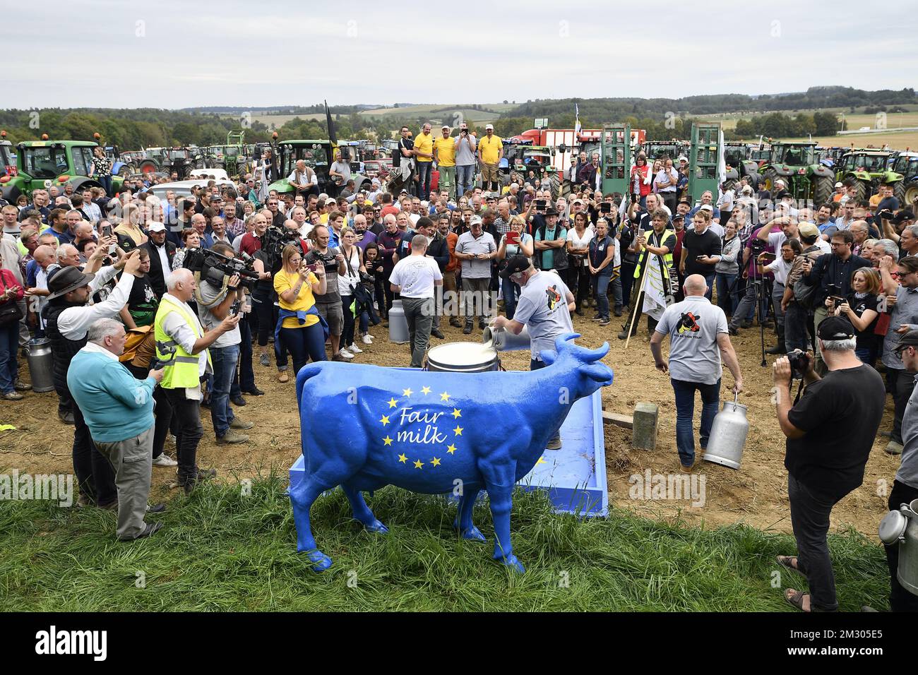 Illustration shows a protest action and commemoration of the 2009 milk ...