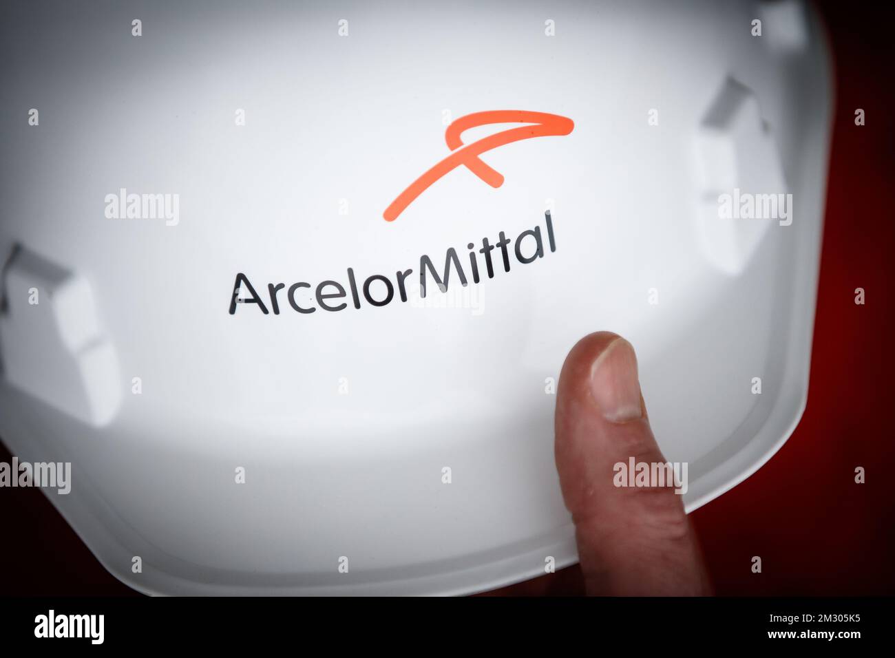 Illustration picture shows the ArcelorMittal logo on a helmet at the ...