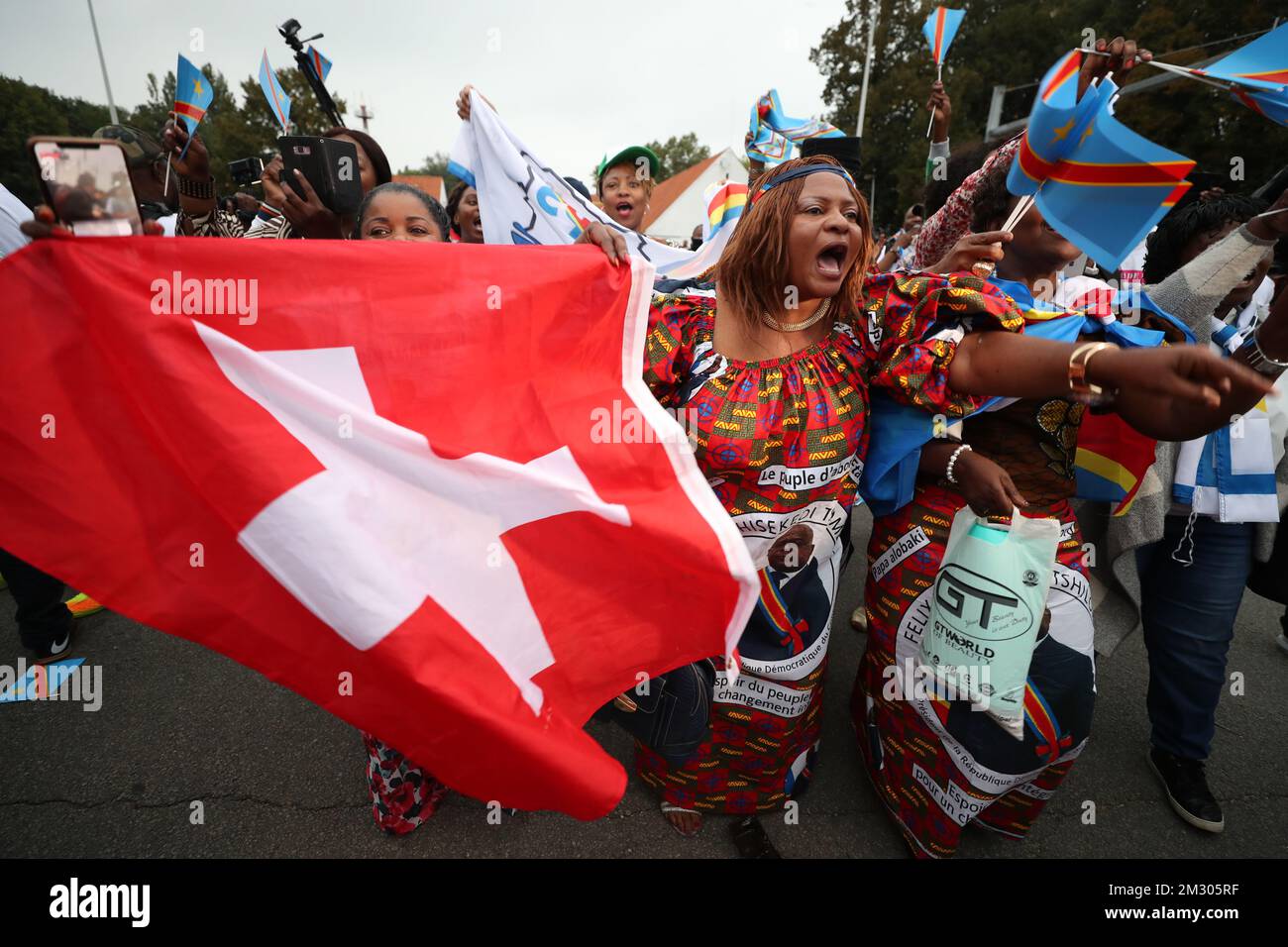 Congolese pictured outside the airport upon the arrival of DRC Congo ...