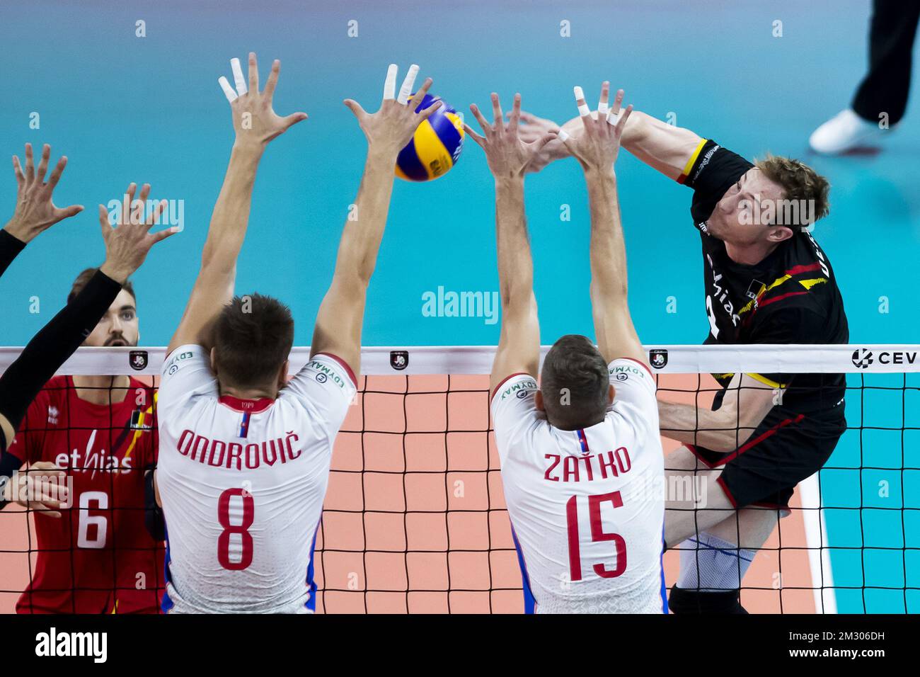 Belgium's Sam Deroo (R) pictured in action during a group B game ...