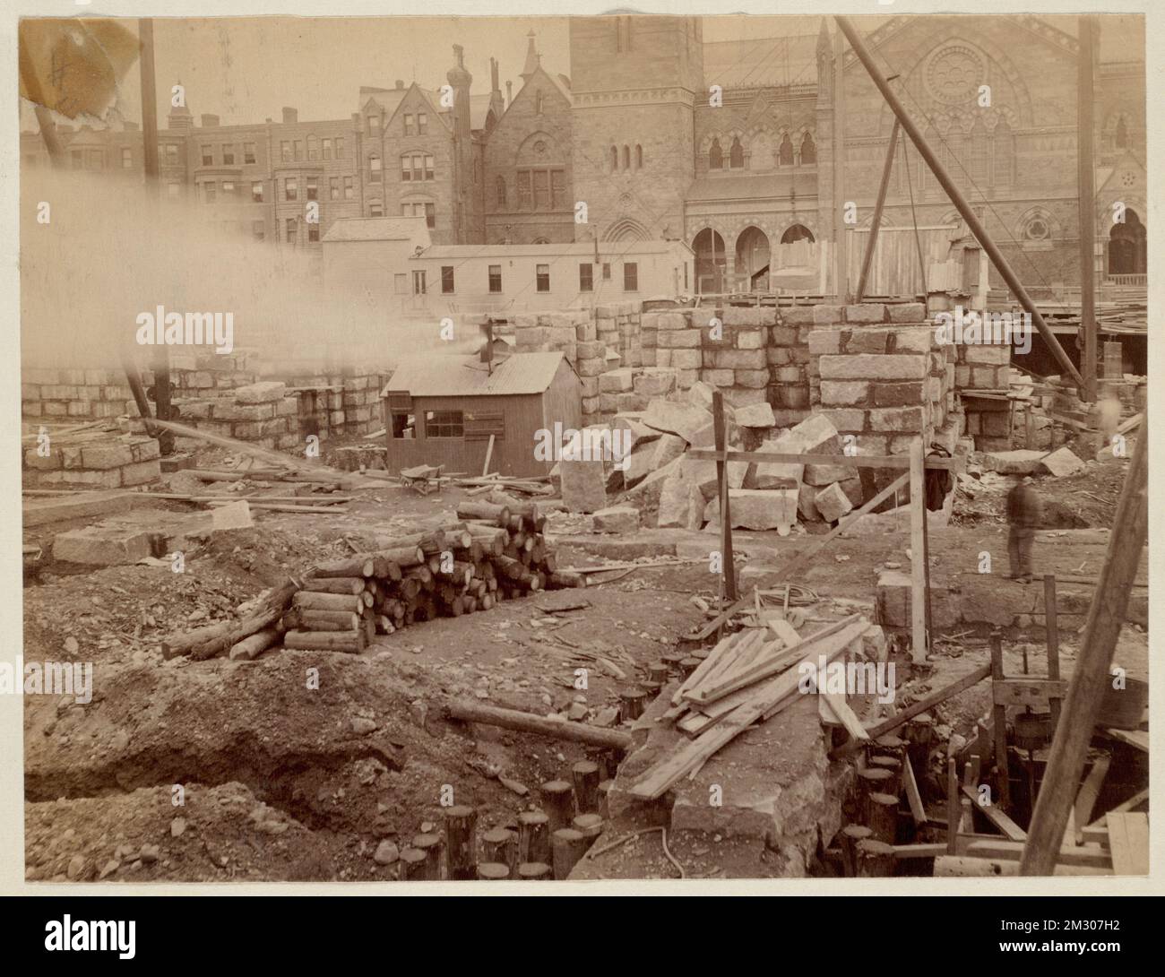 Foundation and piling heads, construction of the McKim Building ...