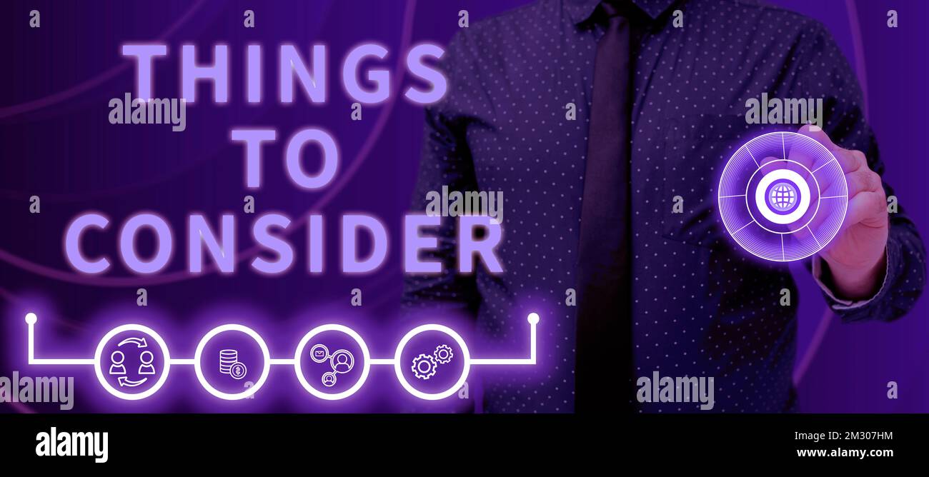 Hand writing sign Things To Consider. Business concept list to check or ...