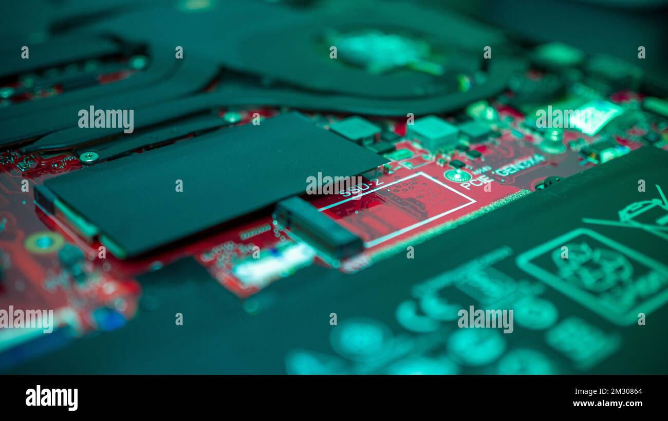 Circuit board with resistors microchips and electronic components ...