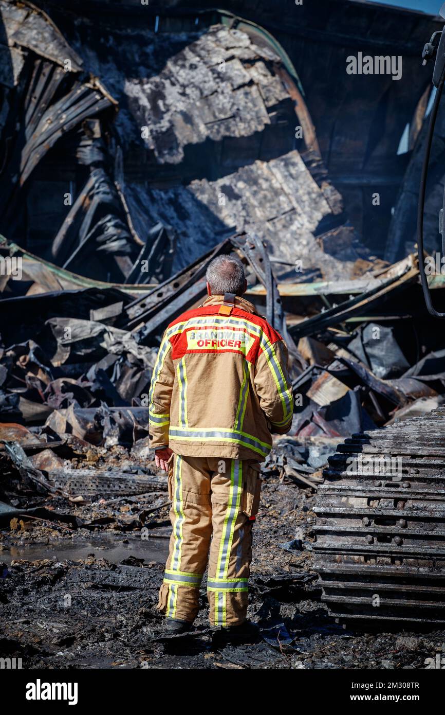 Illustration picture shows a fireman on the scene of a fire in the ...