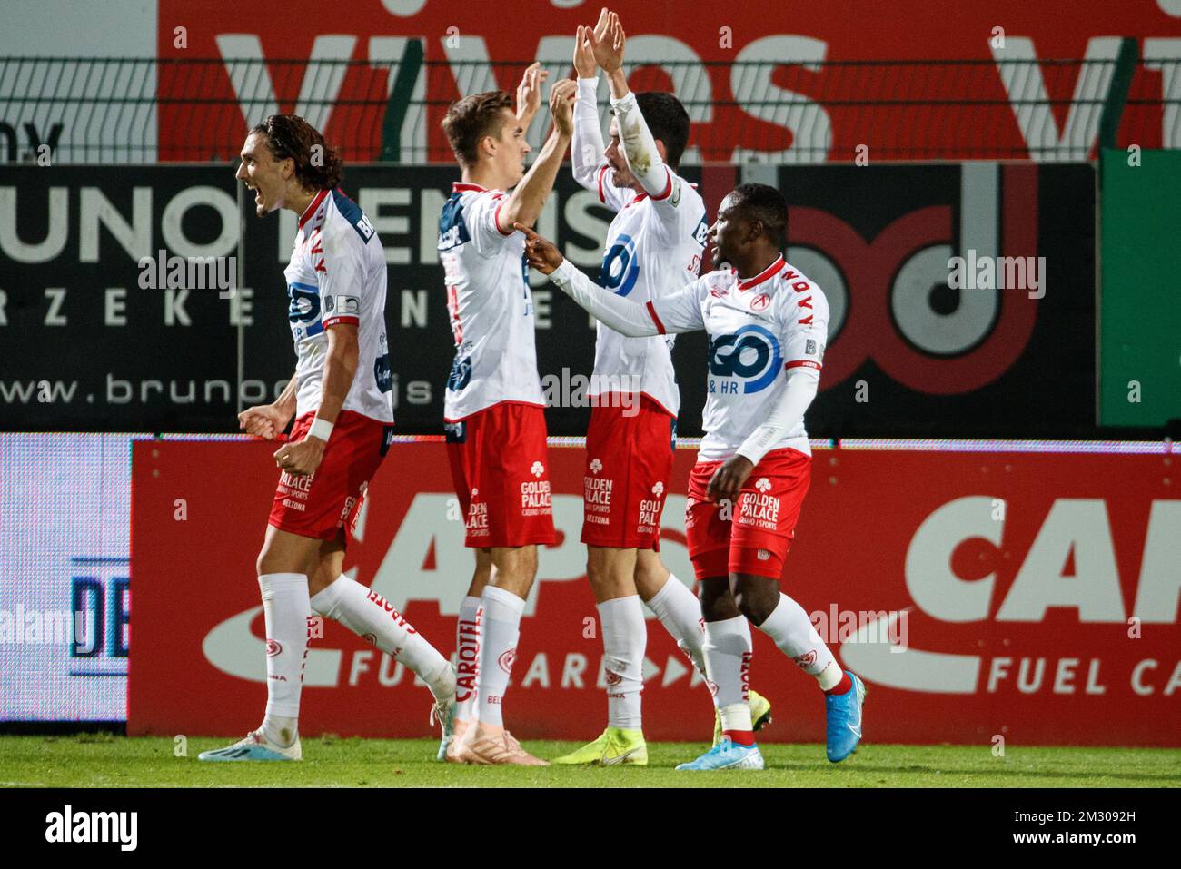 Kortrijk's Jovan Stojanovic celebrates after scoring during a soccer ...