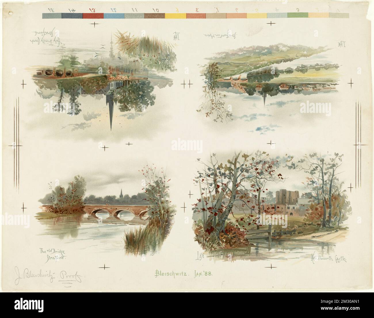 Four English landscapes on one sheet , Rivers, Bridges, Churches. Louis ...