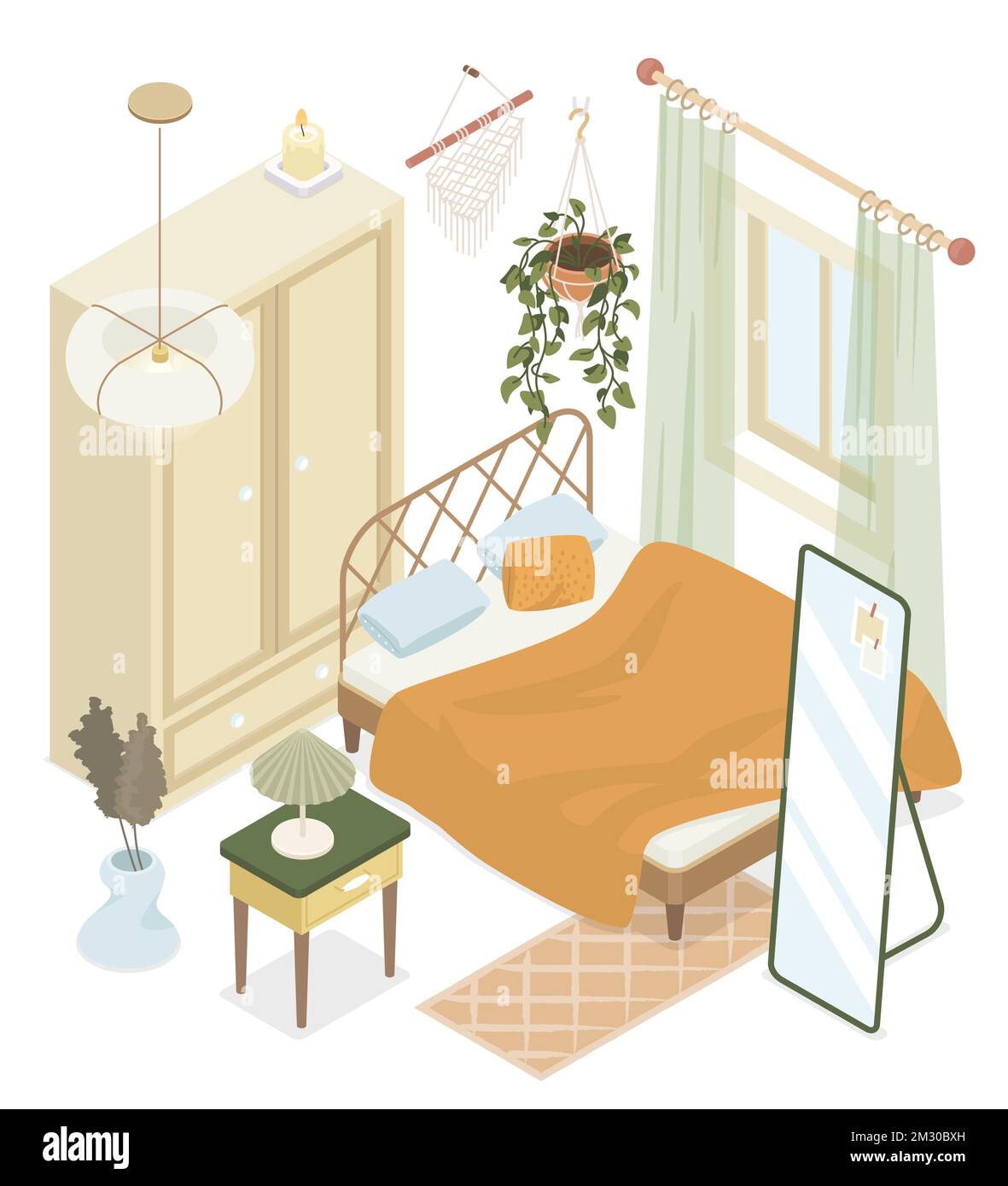 Beige bedroom - modern vector colorful isometric illustration Stock Vector Image & Art - Alamy
