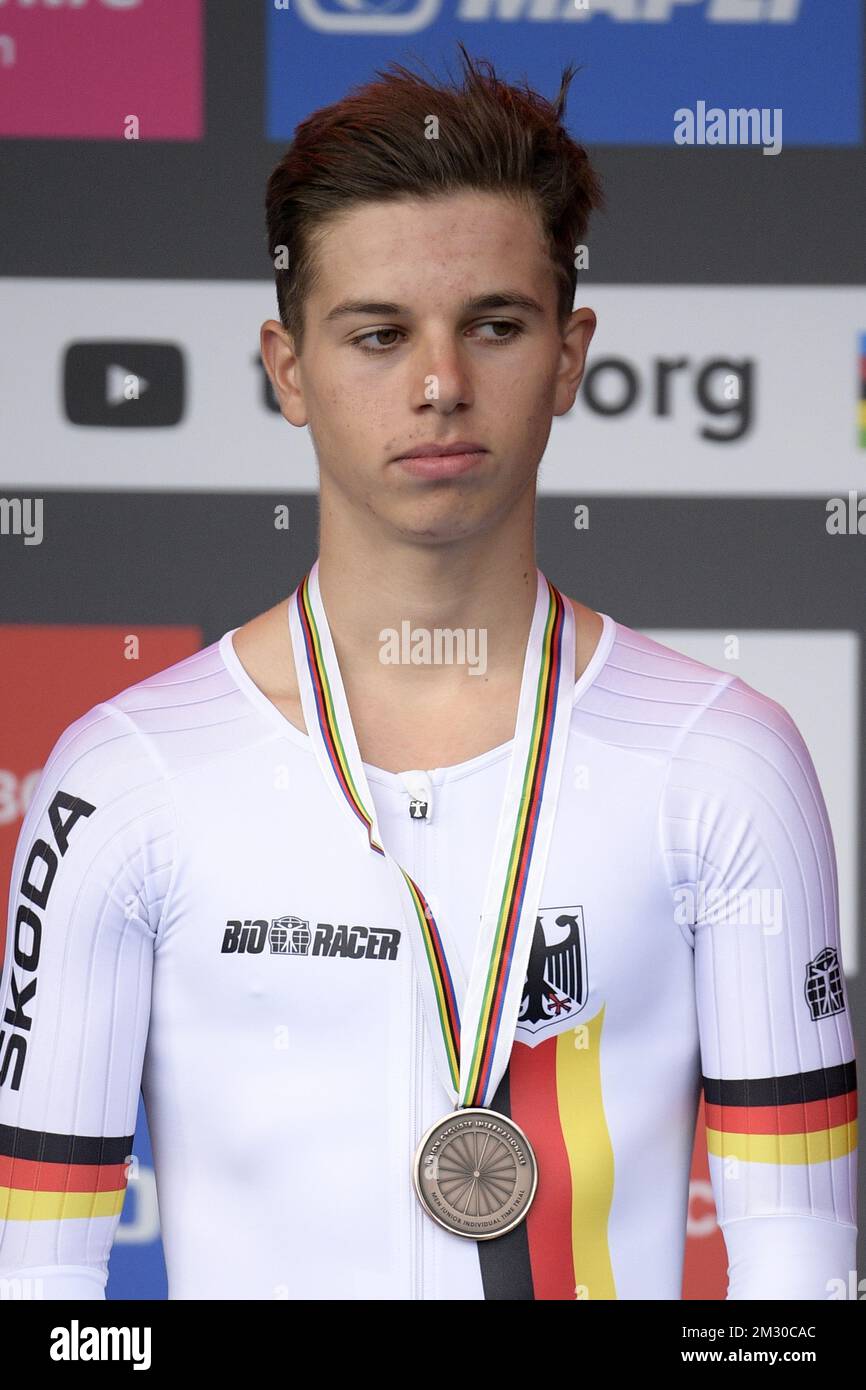 German Marco Brenner pictured on the podium after the Men Junior ...