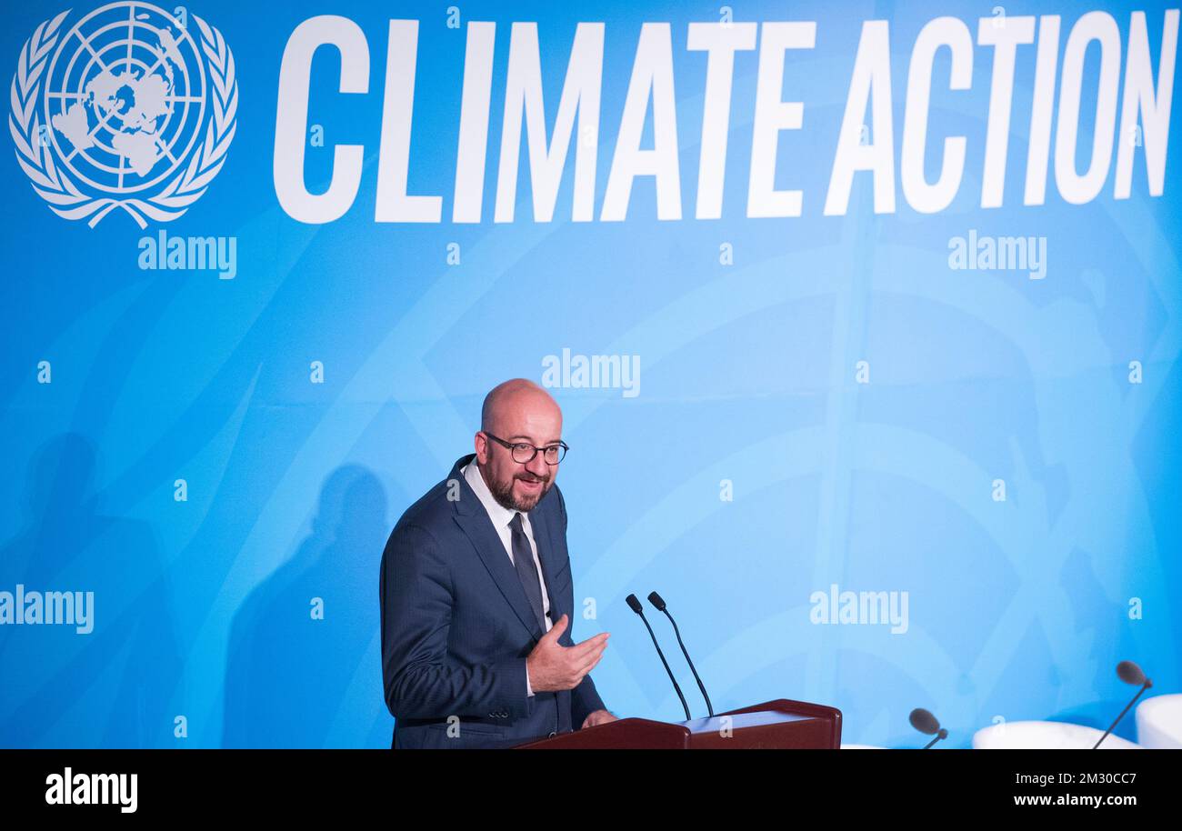 Belgian Prime Minister Charles Michel delivers a speech at the 74th ...