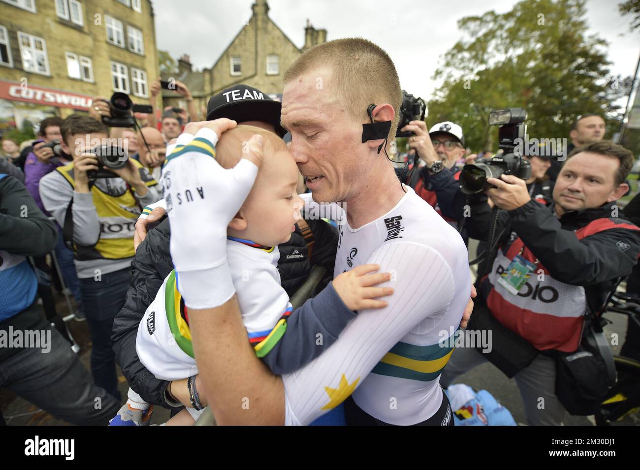 New World Champion Australian Rohan Dennis of Bahrain-Merida greets his ...