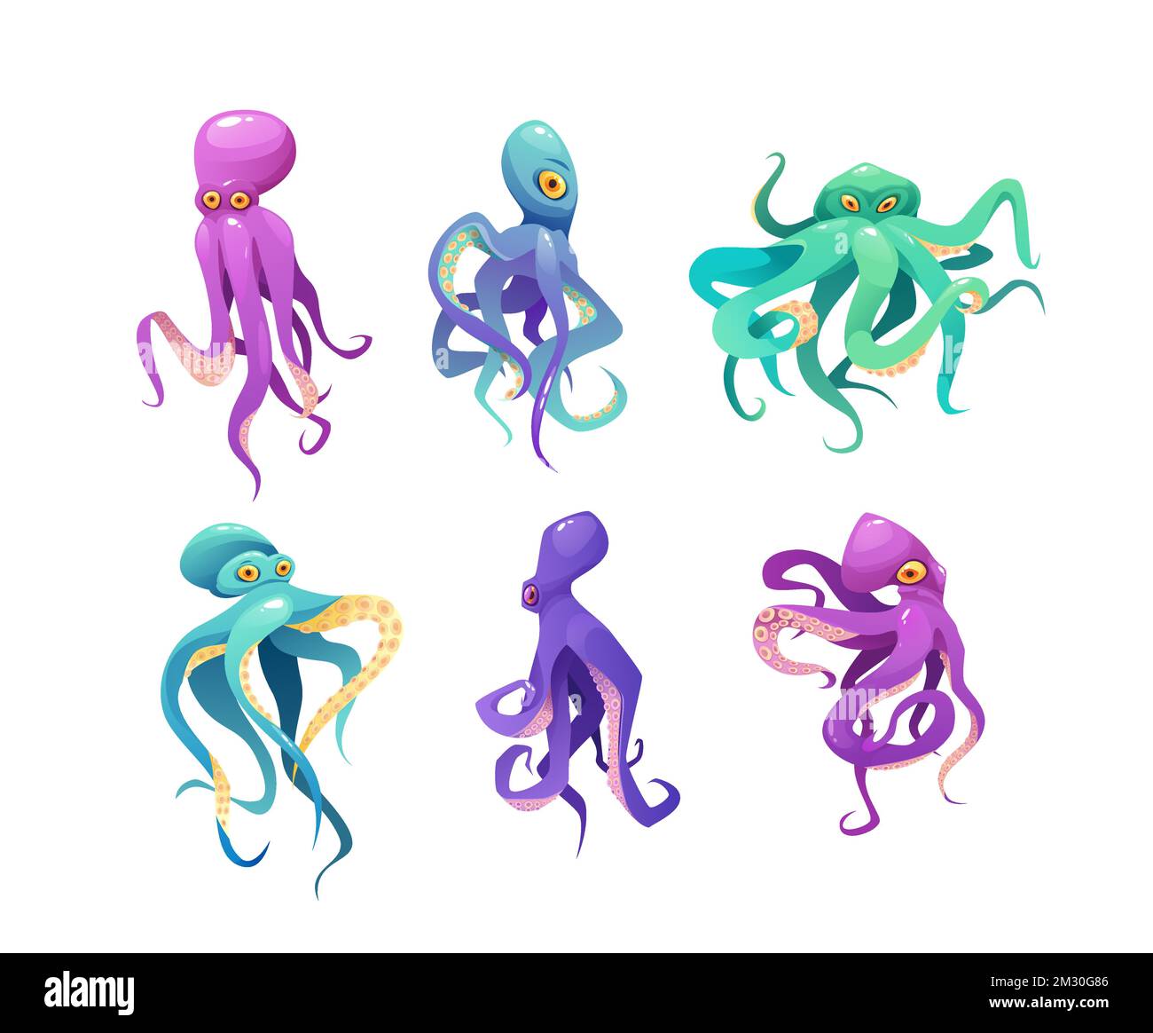 Octopuses set cartoon vector illustration. Sea cute animal Stock Vector ...