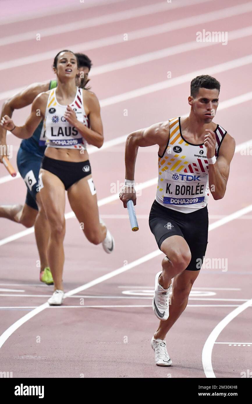 Camille Laus and Kevin Borlee pictured in action during during the ...