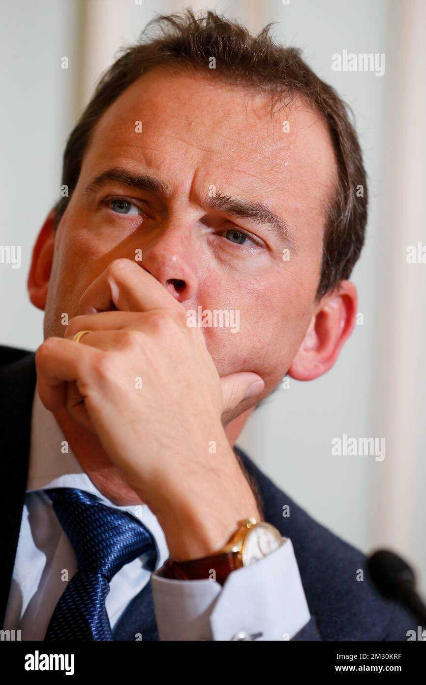 CD&V chairman Wouter Beke pictured during a press conference regarding ...