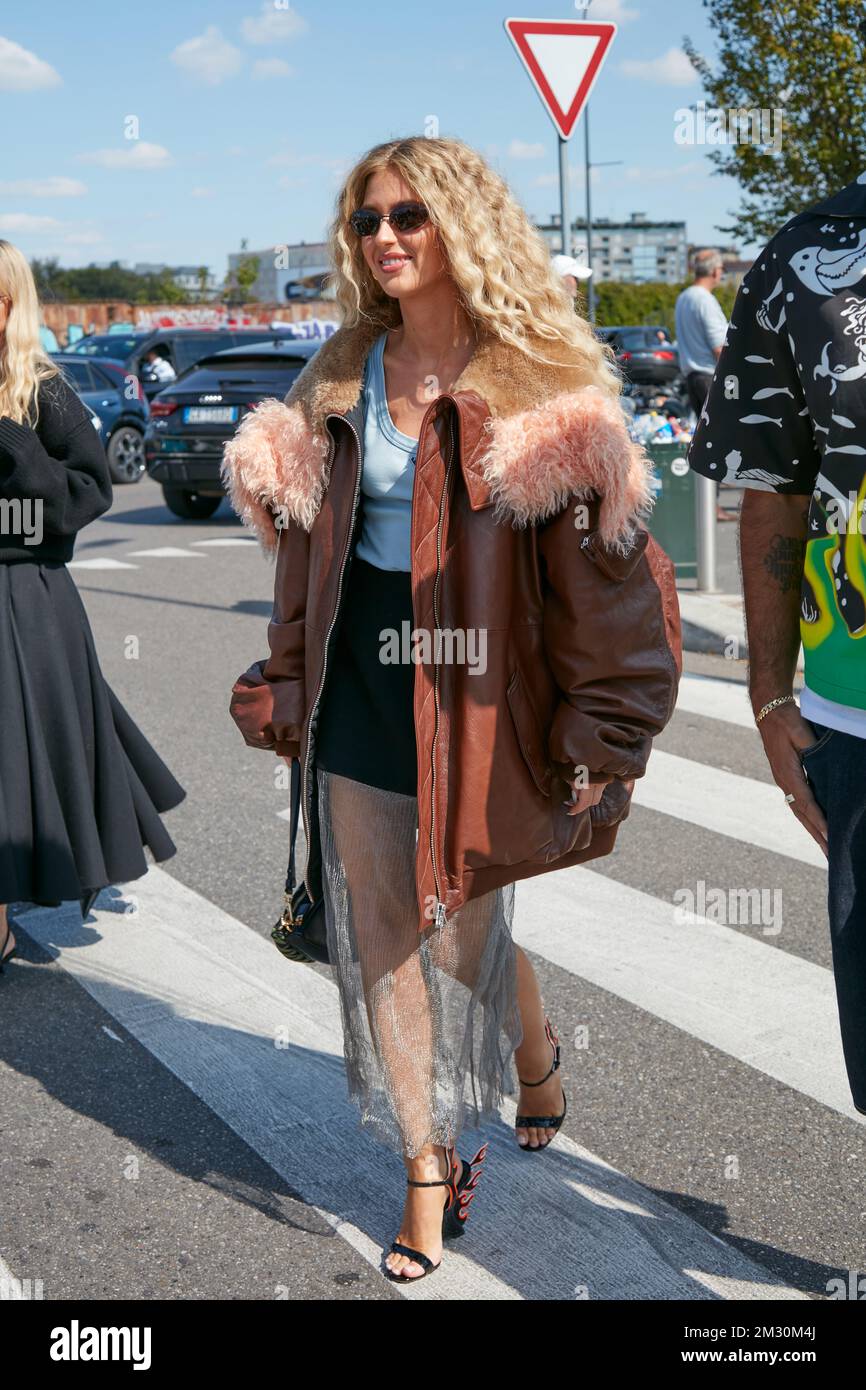 MILAN, ITALY - SEPTEMBER 22, 2022: Emili Sindlev before Prada fashion ...