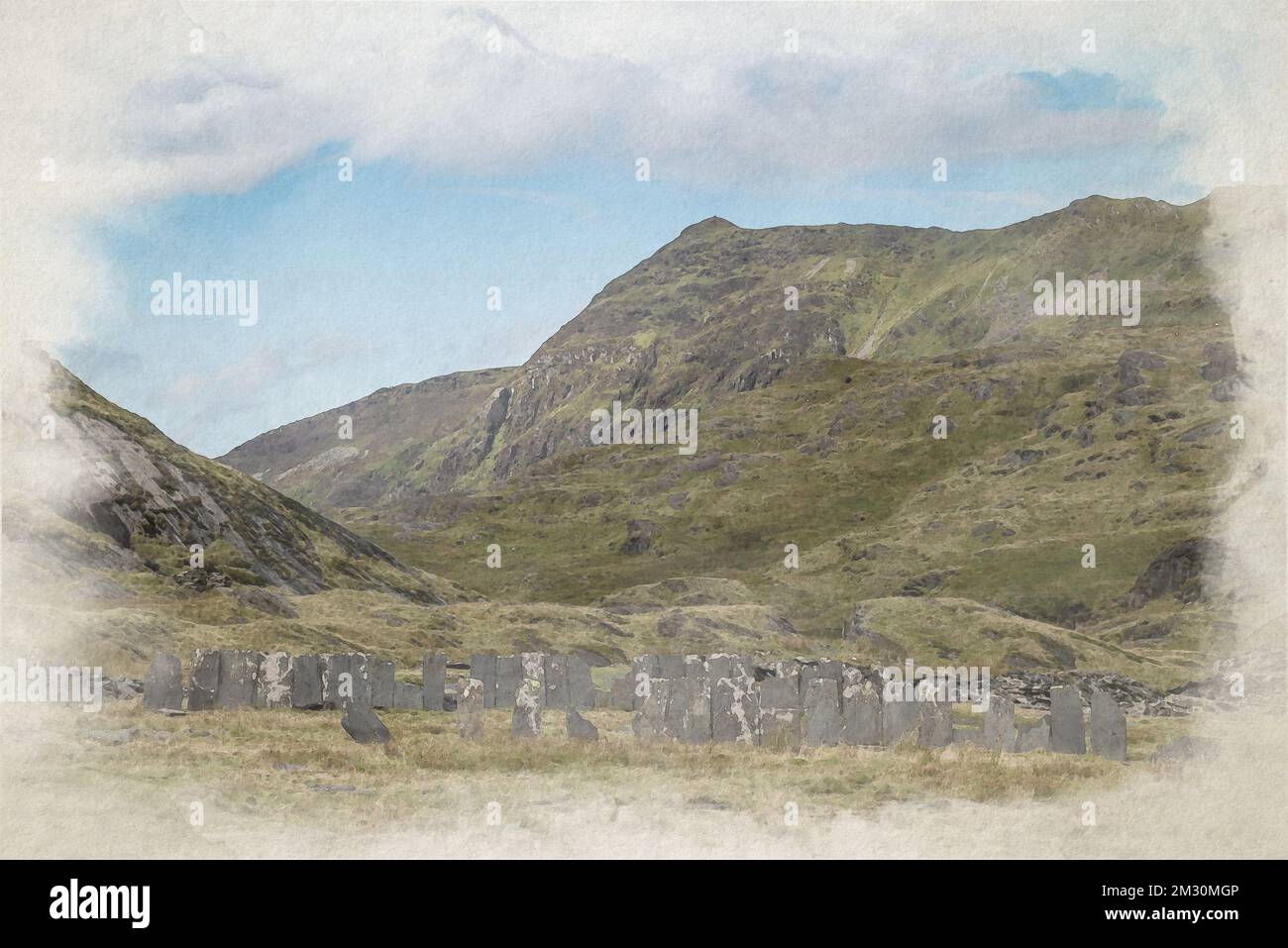 Digital watercolor painting of the abandoned Cwmorthin Slate Quarry at ...