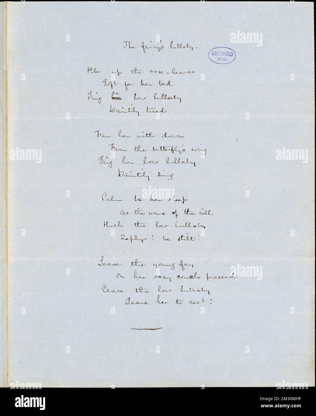 Frances Sargent (Locke) Osgood manuscript poem: 'The fairy's lullaby ...