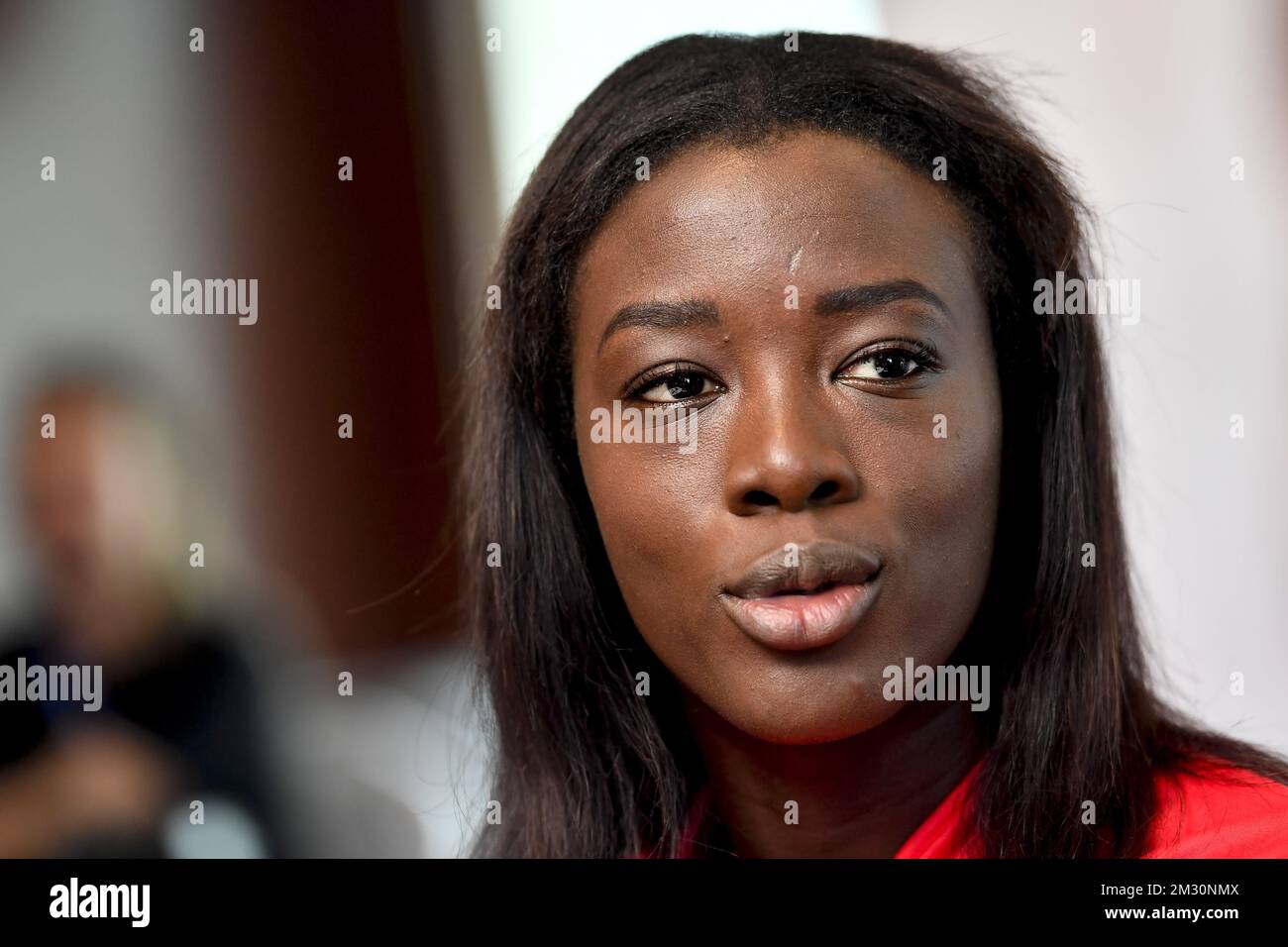 Anne Zagre pictured during a press conference on day seven of the IAAF ...