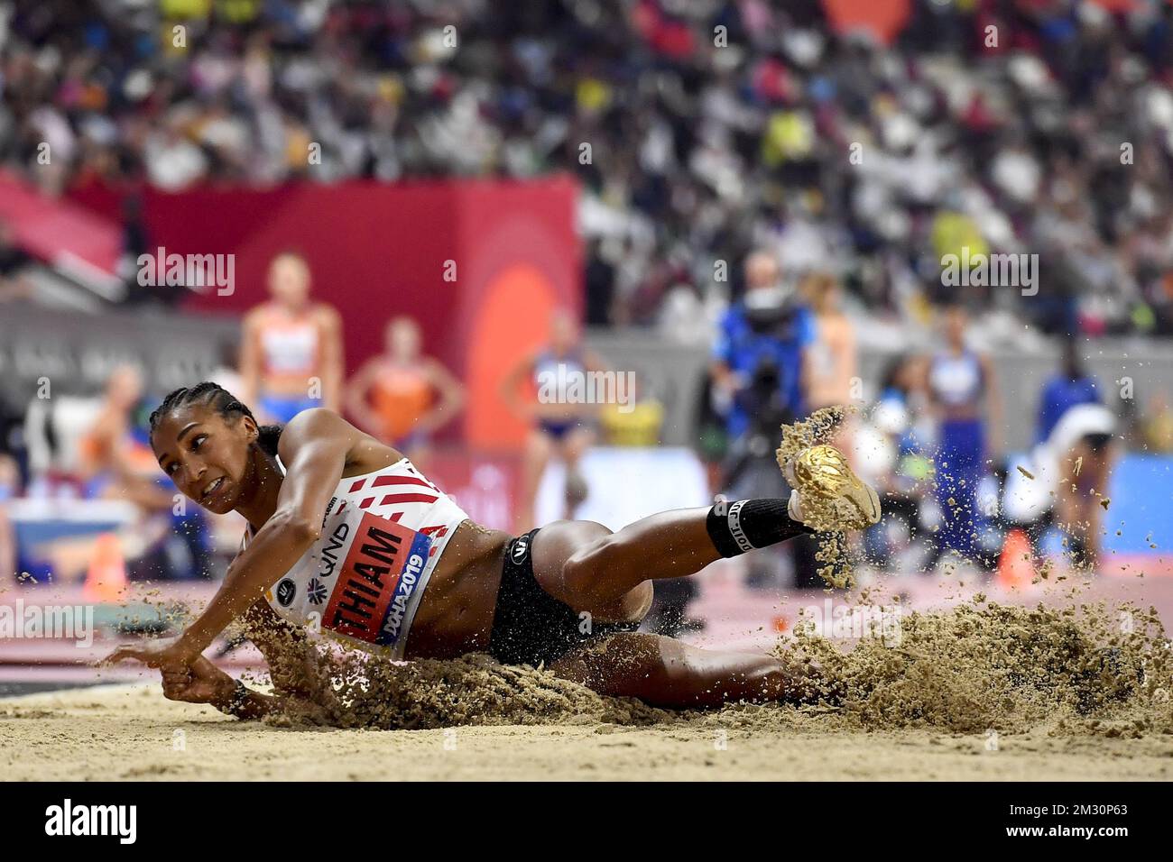 Belgian Nafissatou Nafi Thiam pictured in action during the long jump ...
