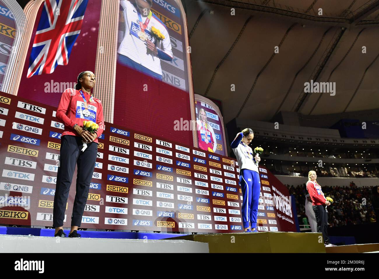 Belgian Nafissatou Nafi Thiam, Britain's Katarina Johnson-Thompson and ...