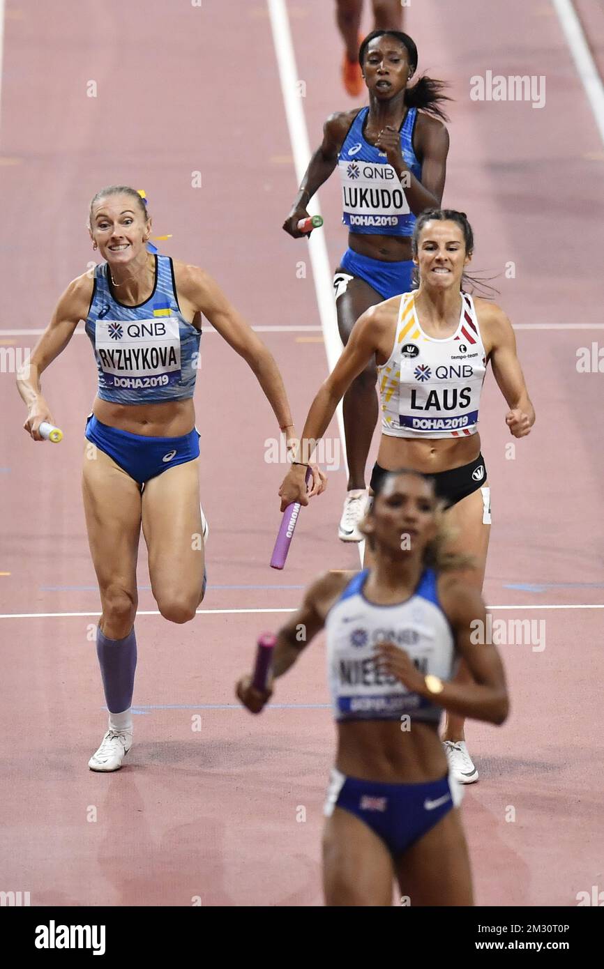 Belgian Camille Laus pictured in action during the heats of the women's ...