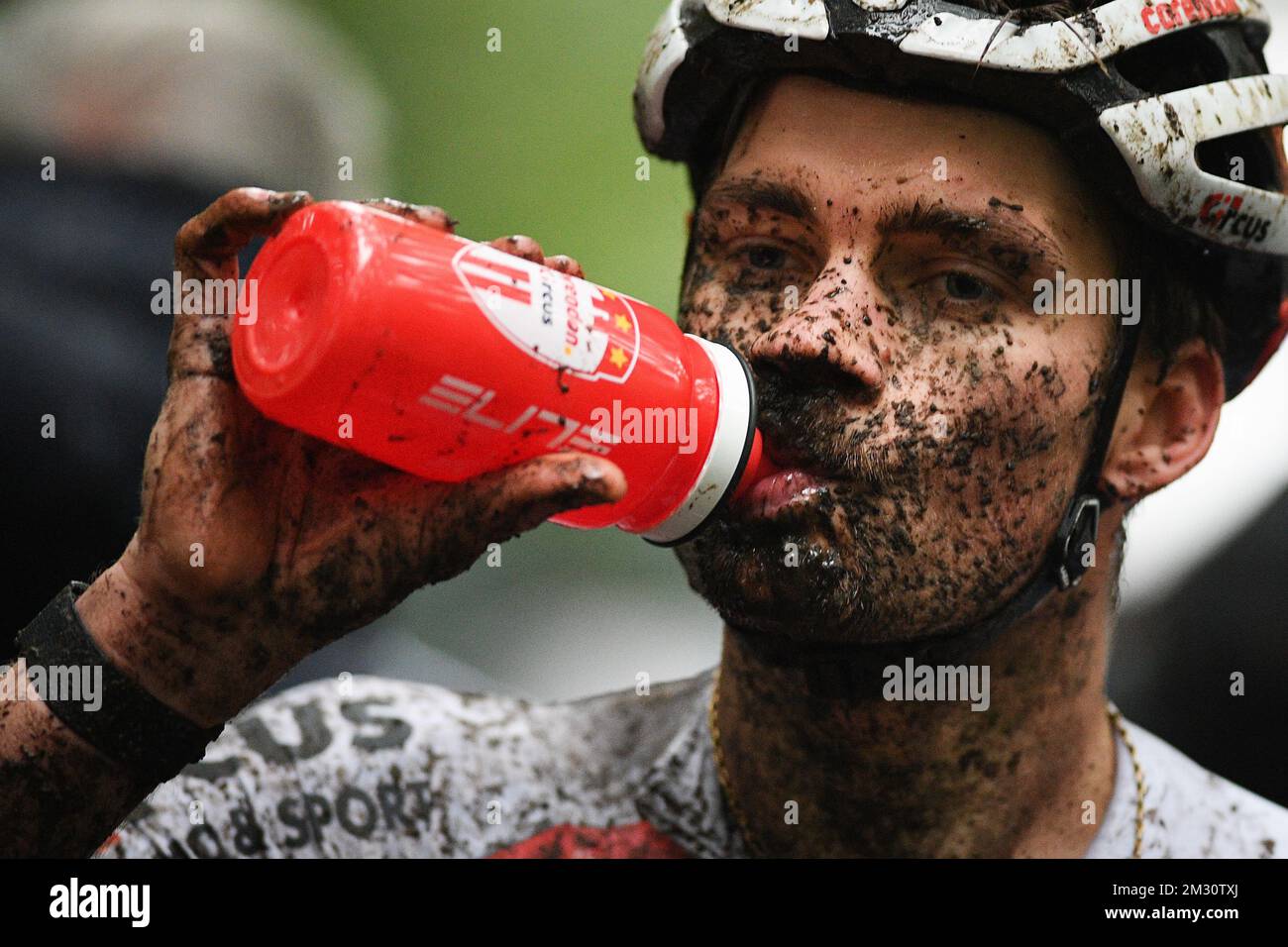Dutch David Van Der Poel pictured after the men's elite race at the GP ...