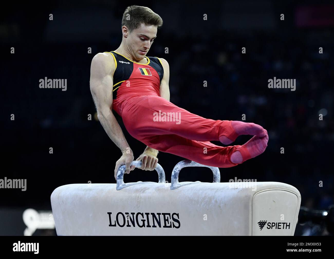 Belgian gymnast Jimmy Verbaeys pictured in action during the pommel ...