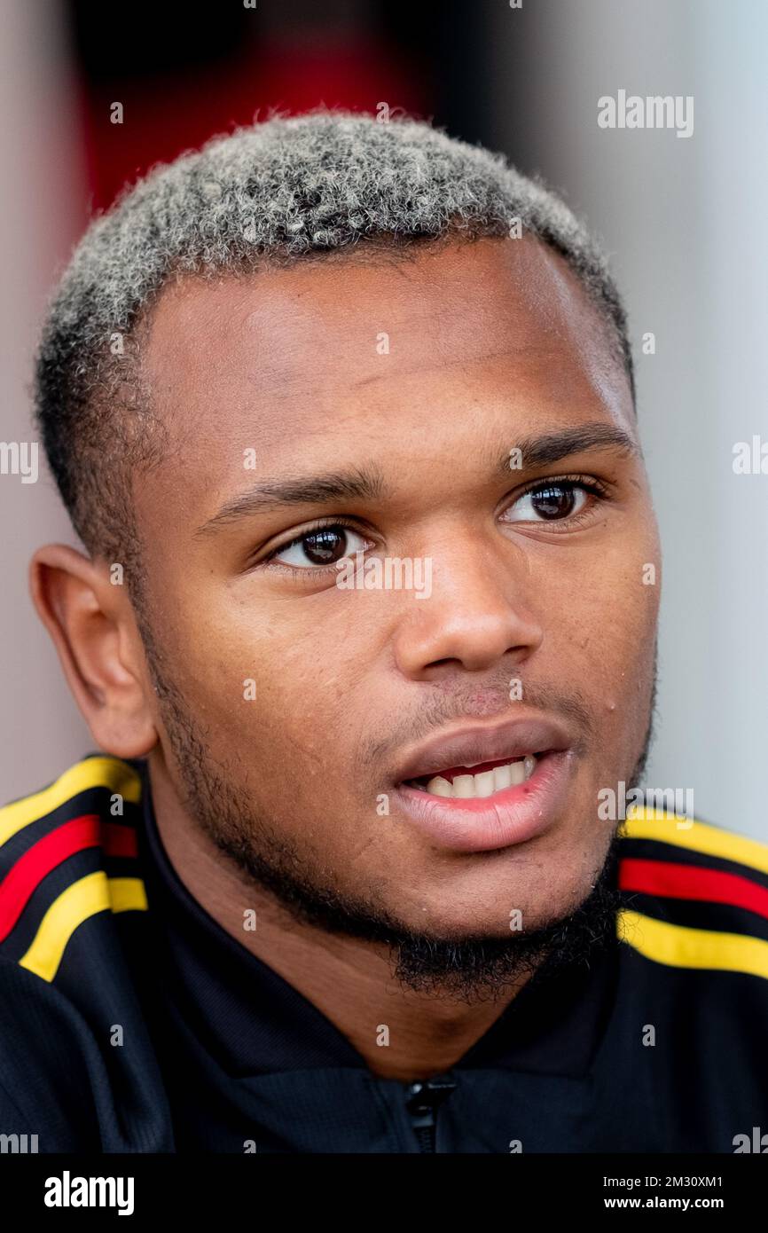 Belgium's Lois Openda pictured during a press conference of the U21 ...