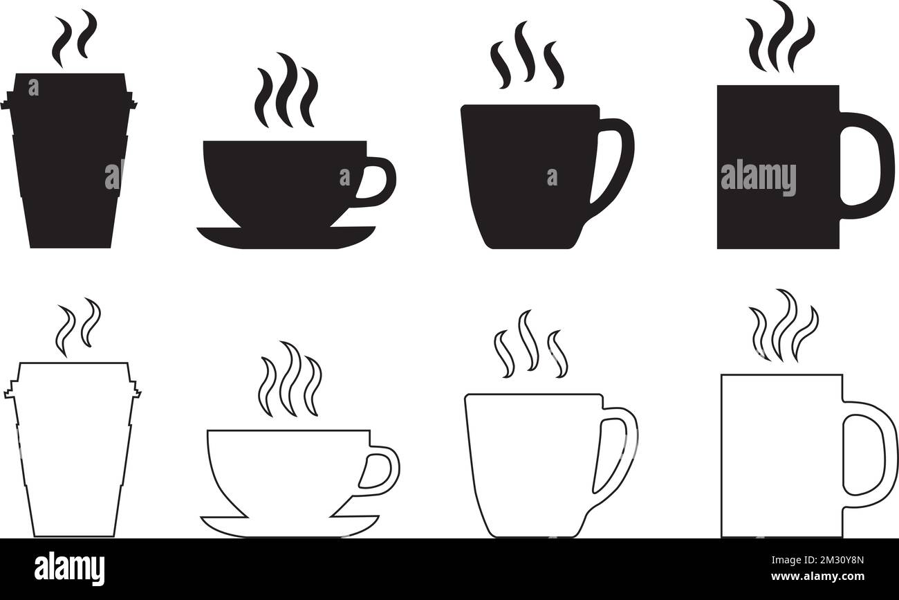 Coffee cups and mugs on a white background with copy space Stock Vector ...