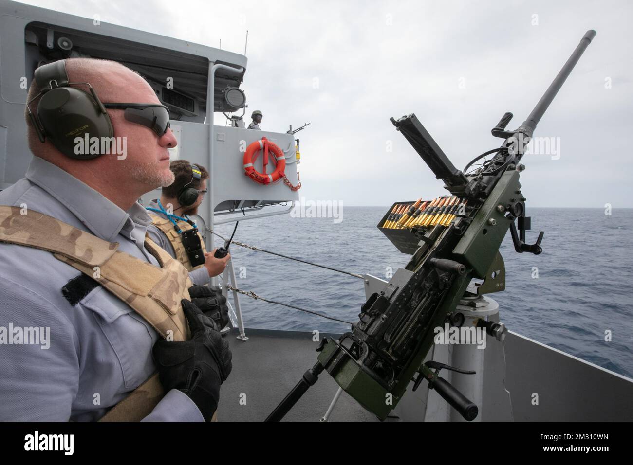 Military personnel pictured in action on the Leopold I frigate of ...