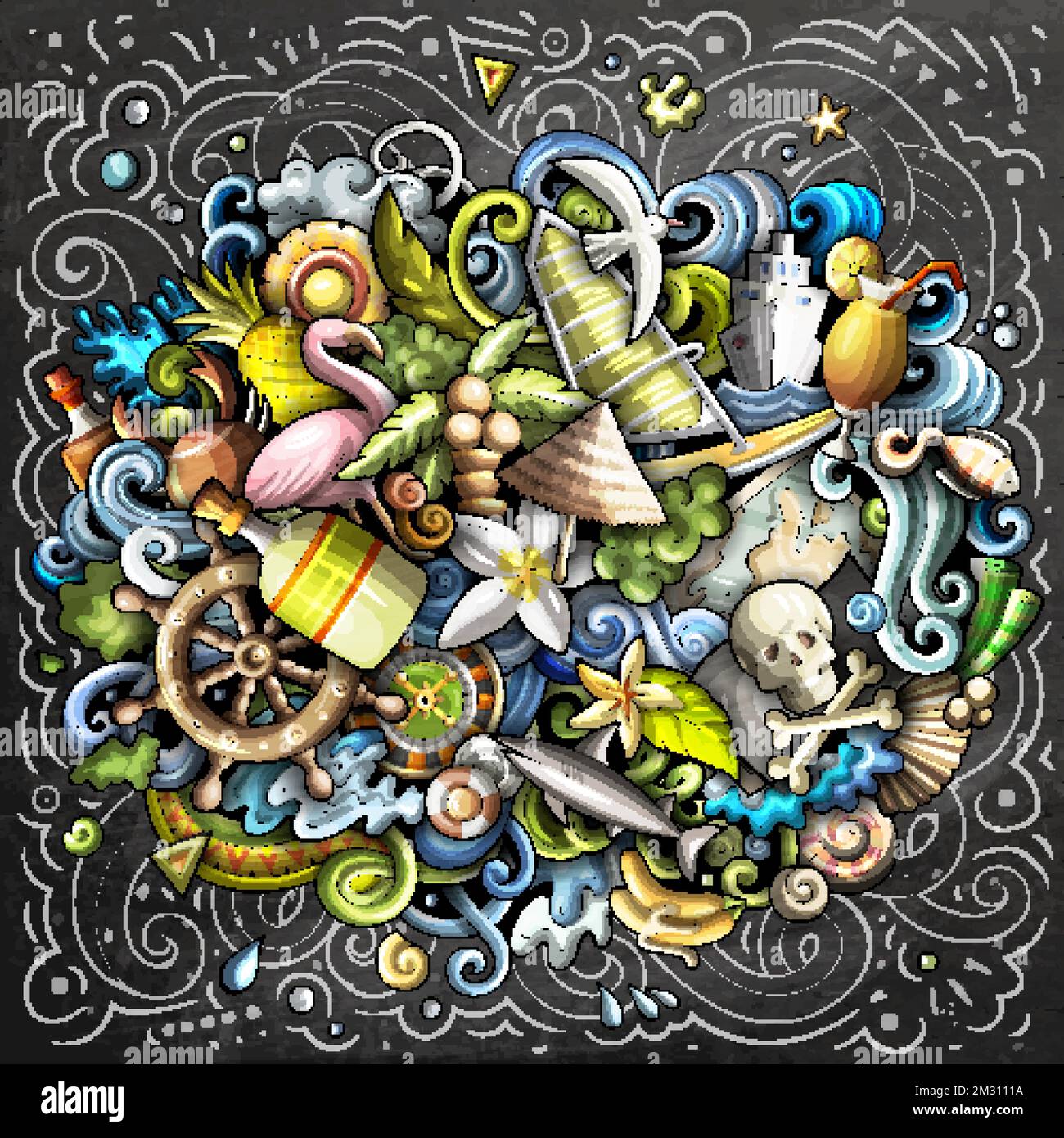 Bahamas hand drawn cartoon doodles illustration. Funny travel design ...