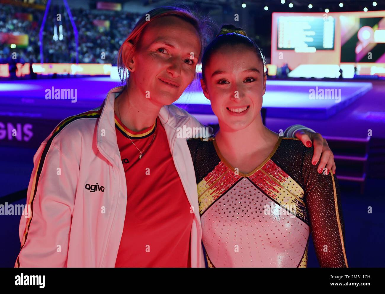 Belgian gymnast Nina Derwael celebrates with gymnastic coach Marjorie ...