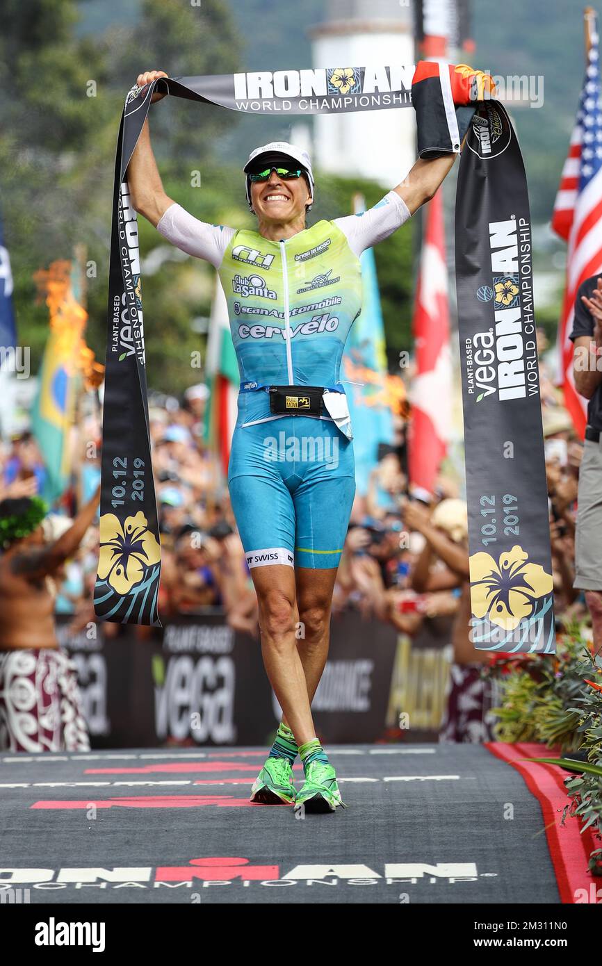 British Anna Haug celebrates as she crosses the finish line to win the ...