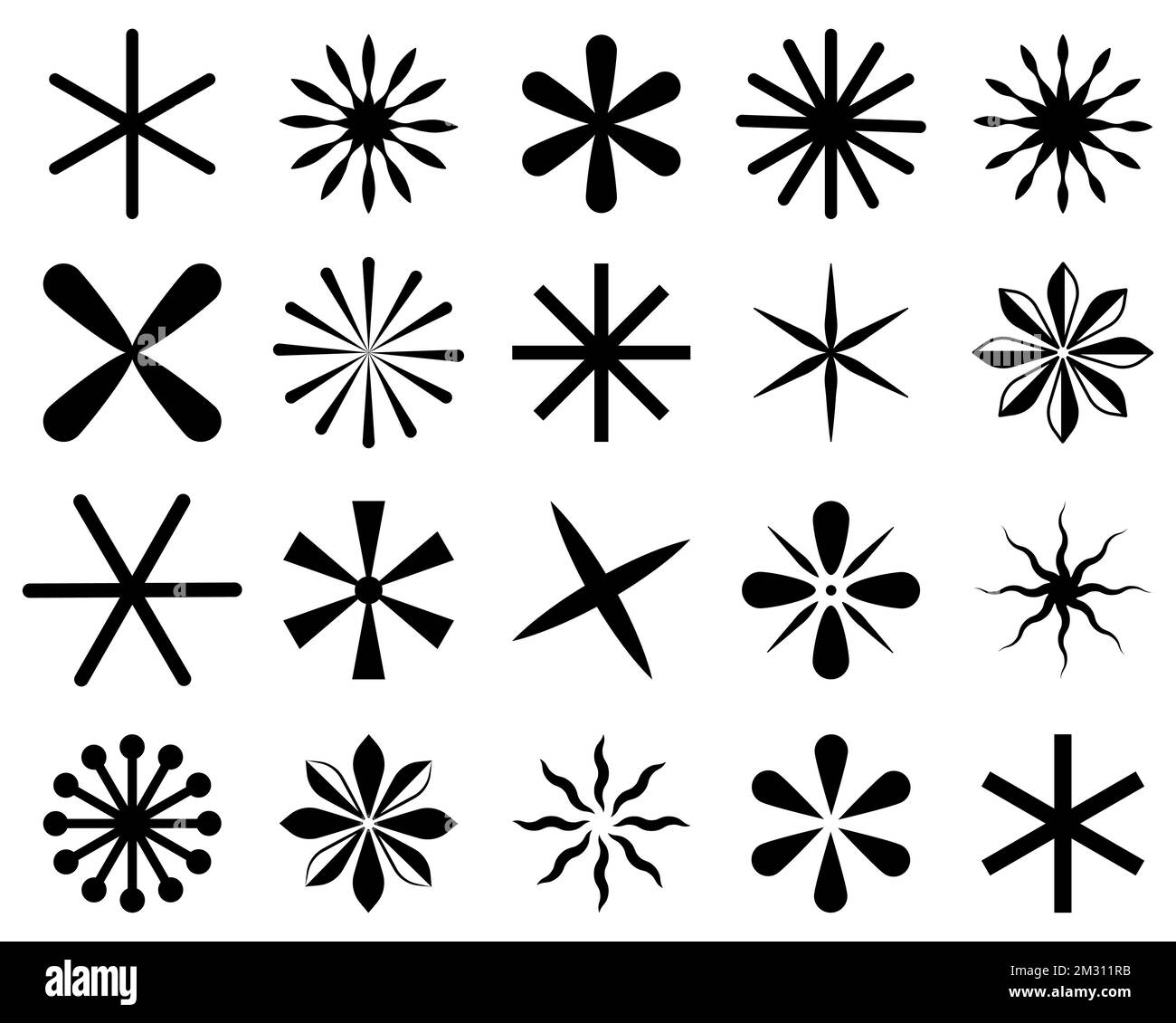 Set of asterisks icons. Vector illustration isolated on white ...