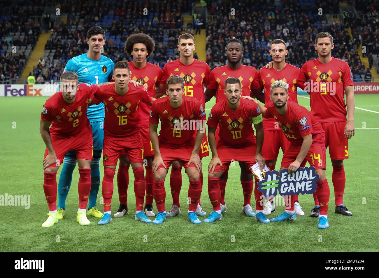 (upper L-R) Belgium's goalkeeper Thibaut Courtois, Belgium's Axel ...