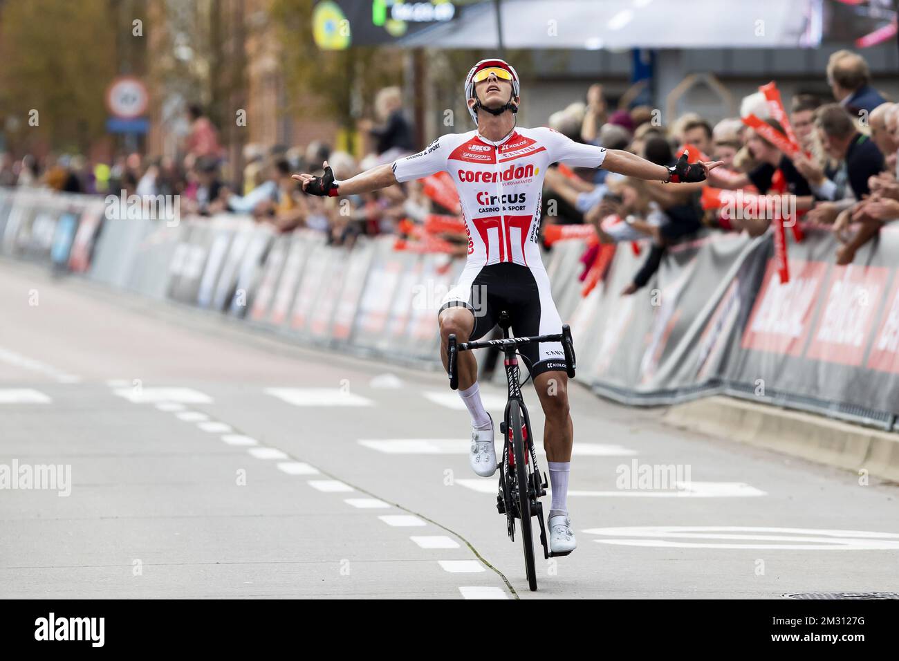 Belgian Dries De Bondt of Corendon-Circus celebrates after winning the ...